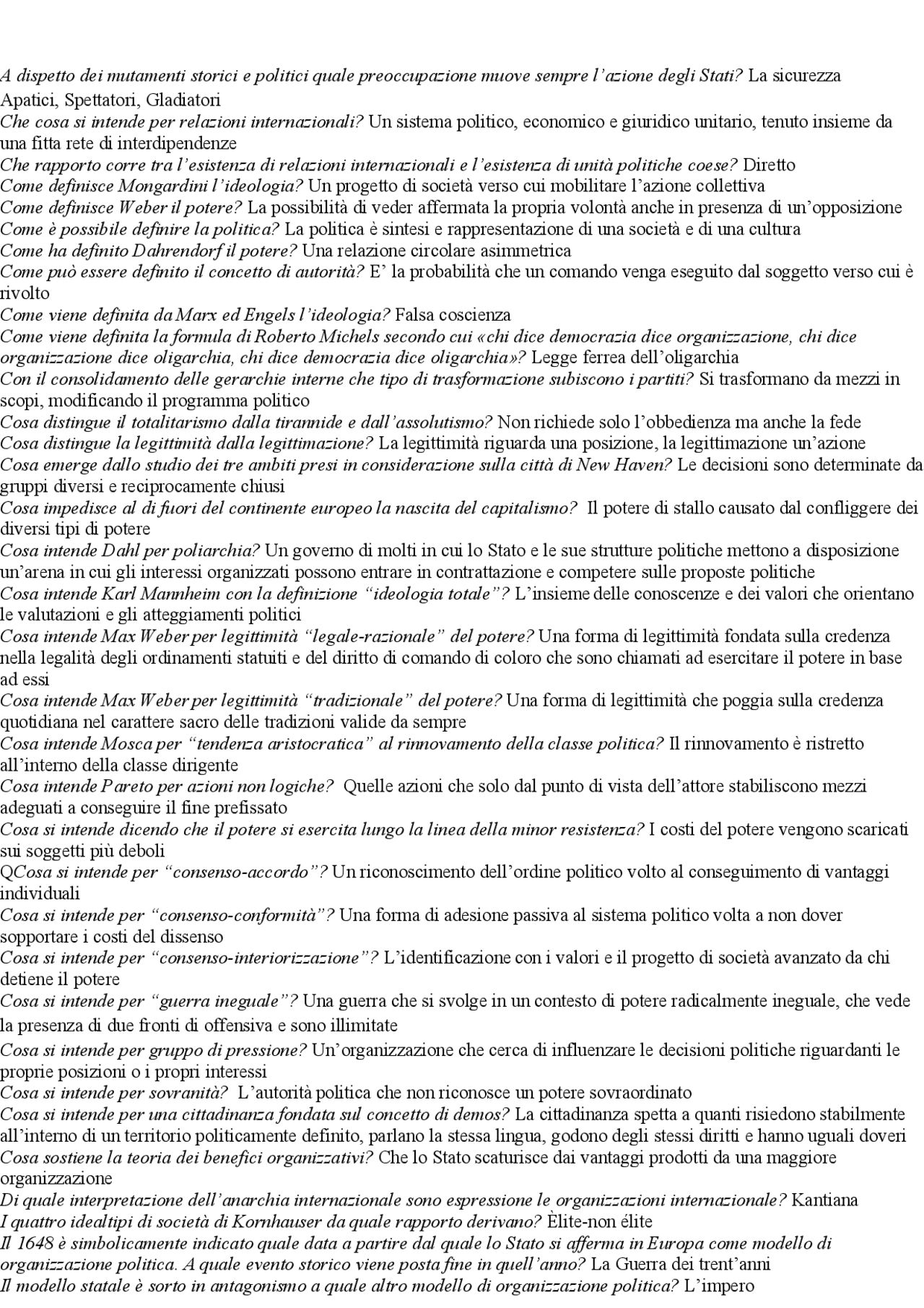 Quiz Sociologia Generale Unicusano Docsity