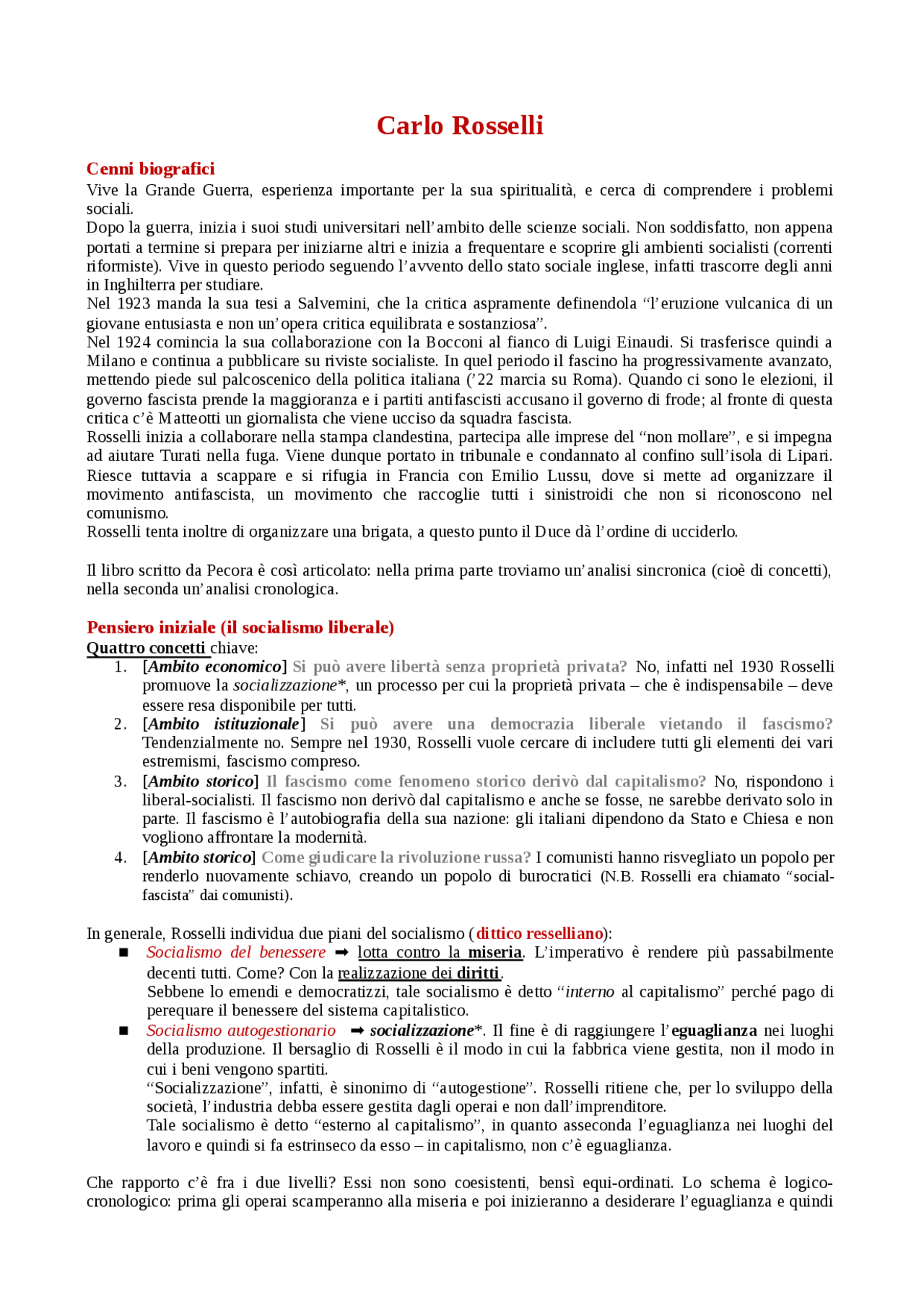 Carlo Rosselli Appunti Docsity