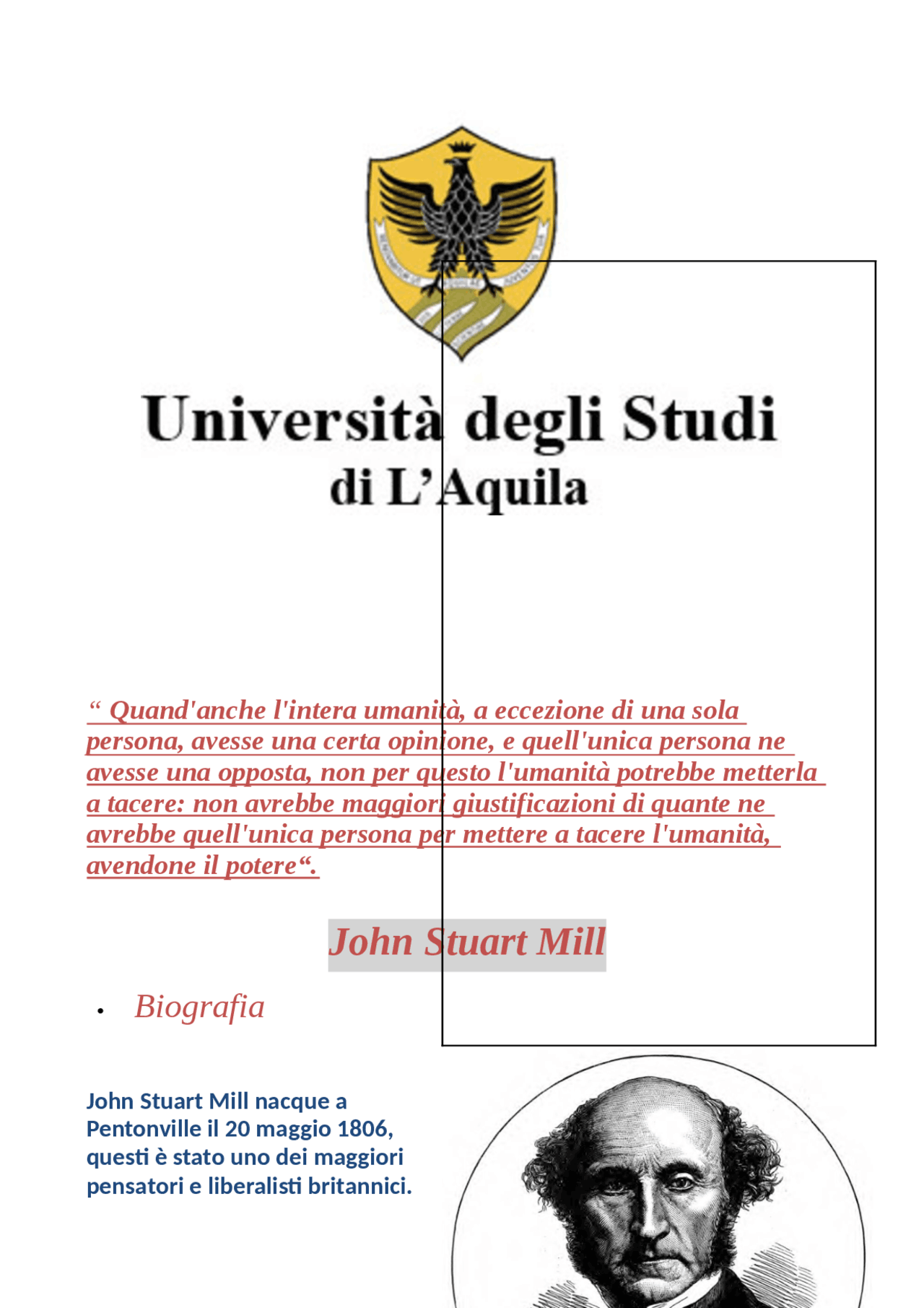 LA VITA DI JOHN STUART MILL - Docsity