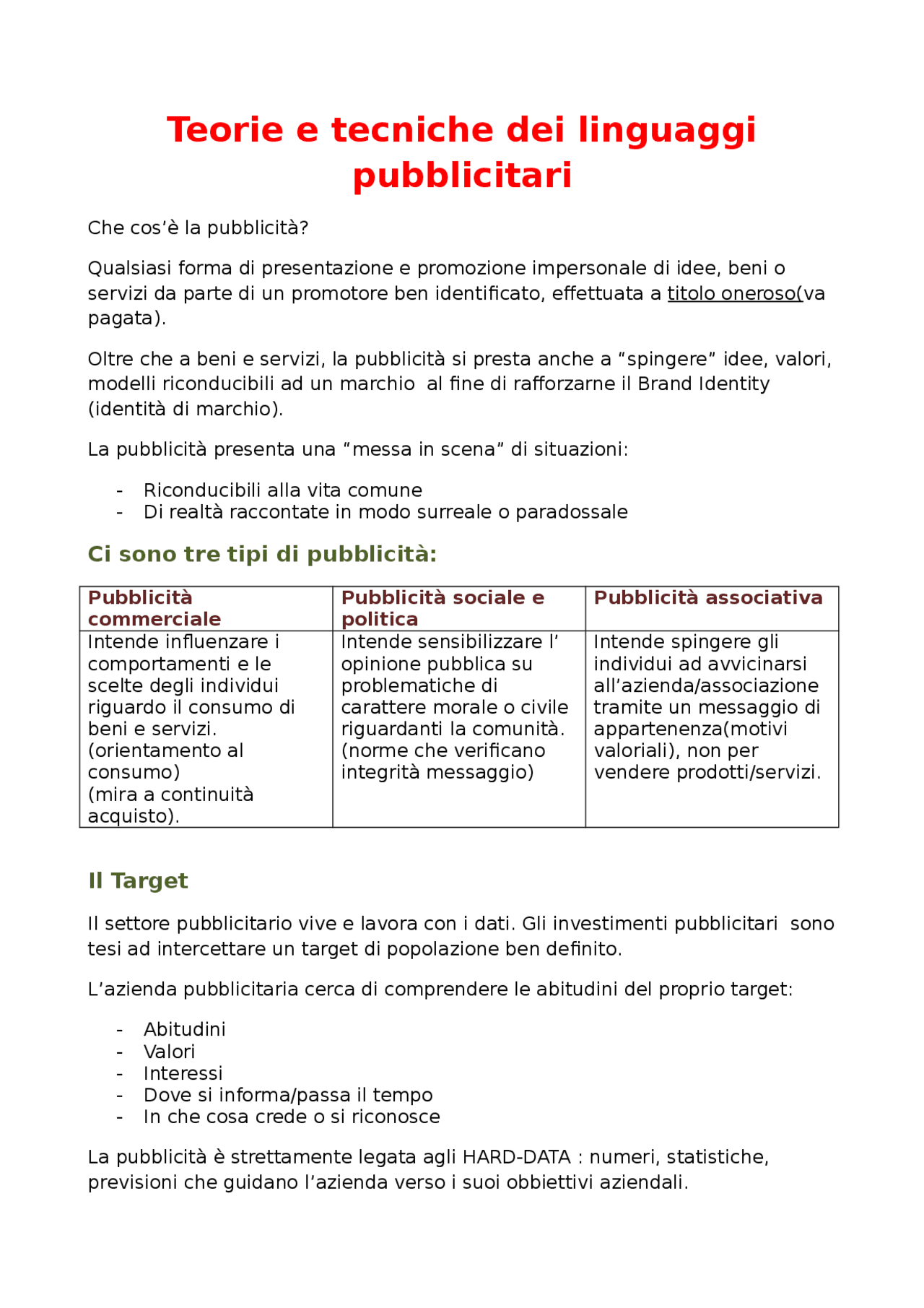 Teorie E Tecniche Dei Linguaggi Pubblicitari Docsity