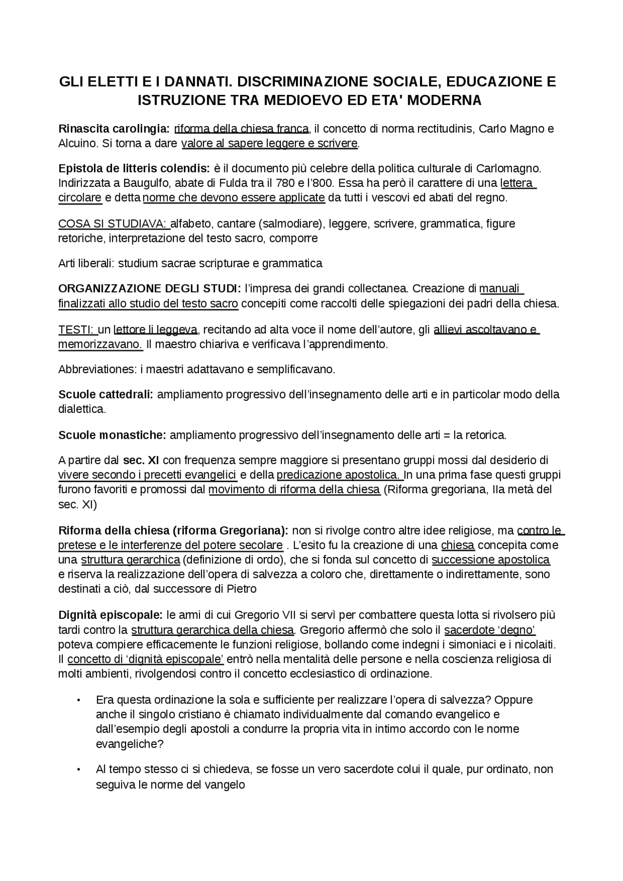 Storia Dei Processi Formativi Docsity