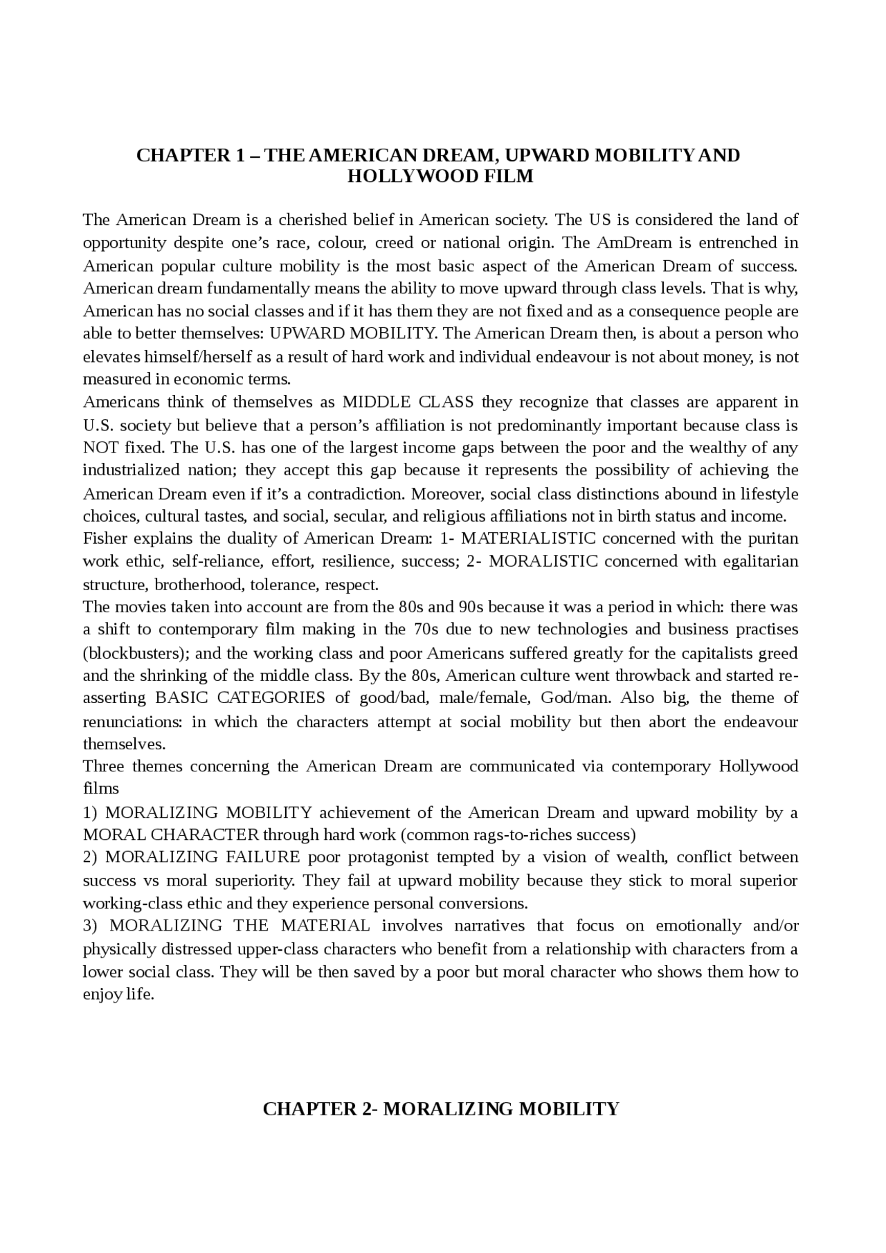 THE AMERICAN DREAM AND CONTEMPORARY HOLLYWOOD CINEMA - Docsity