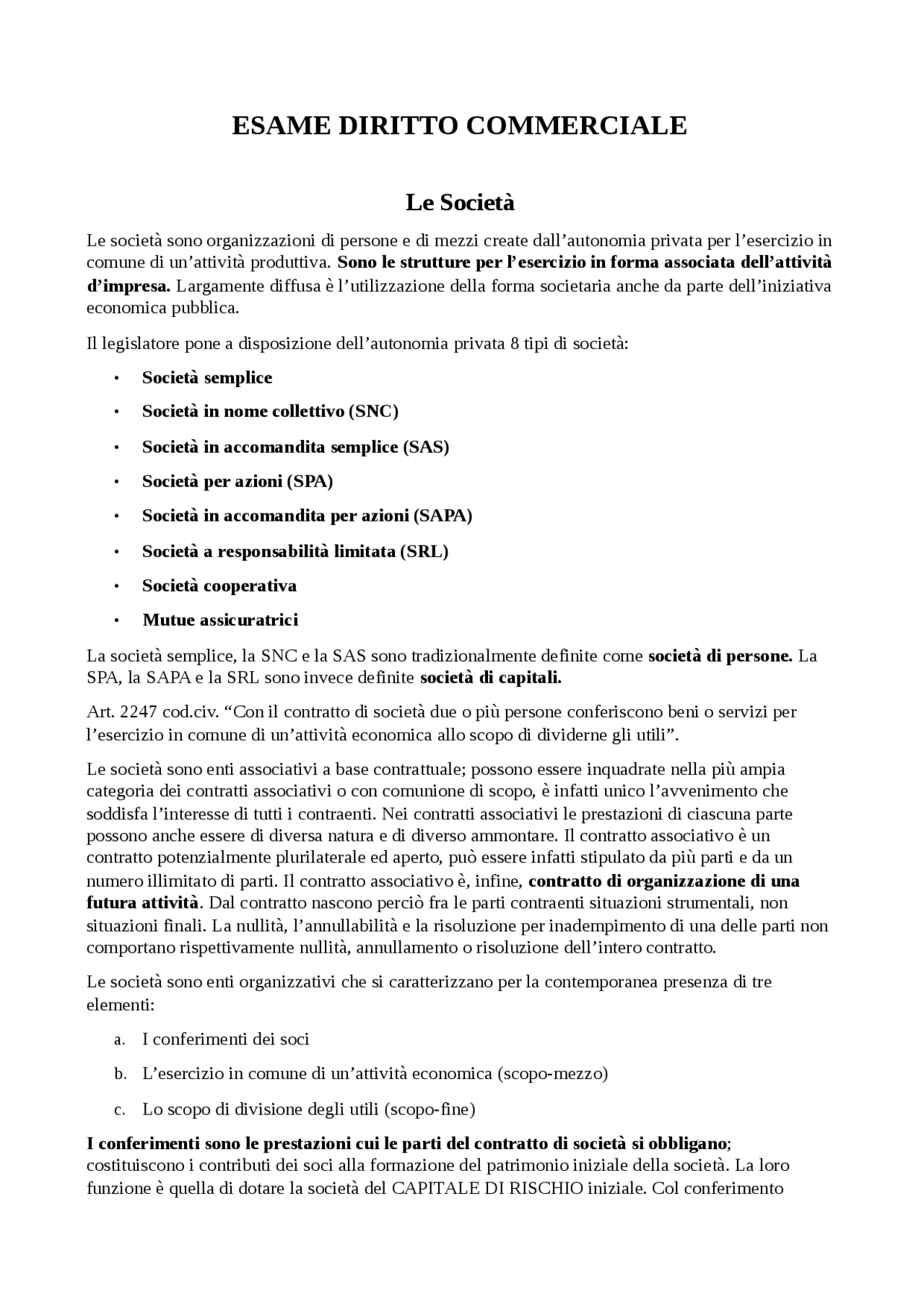 Riassunti Esame Diritto Commerciale Docsity