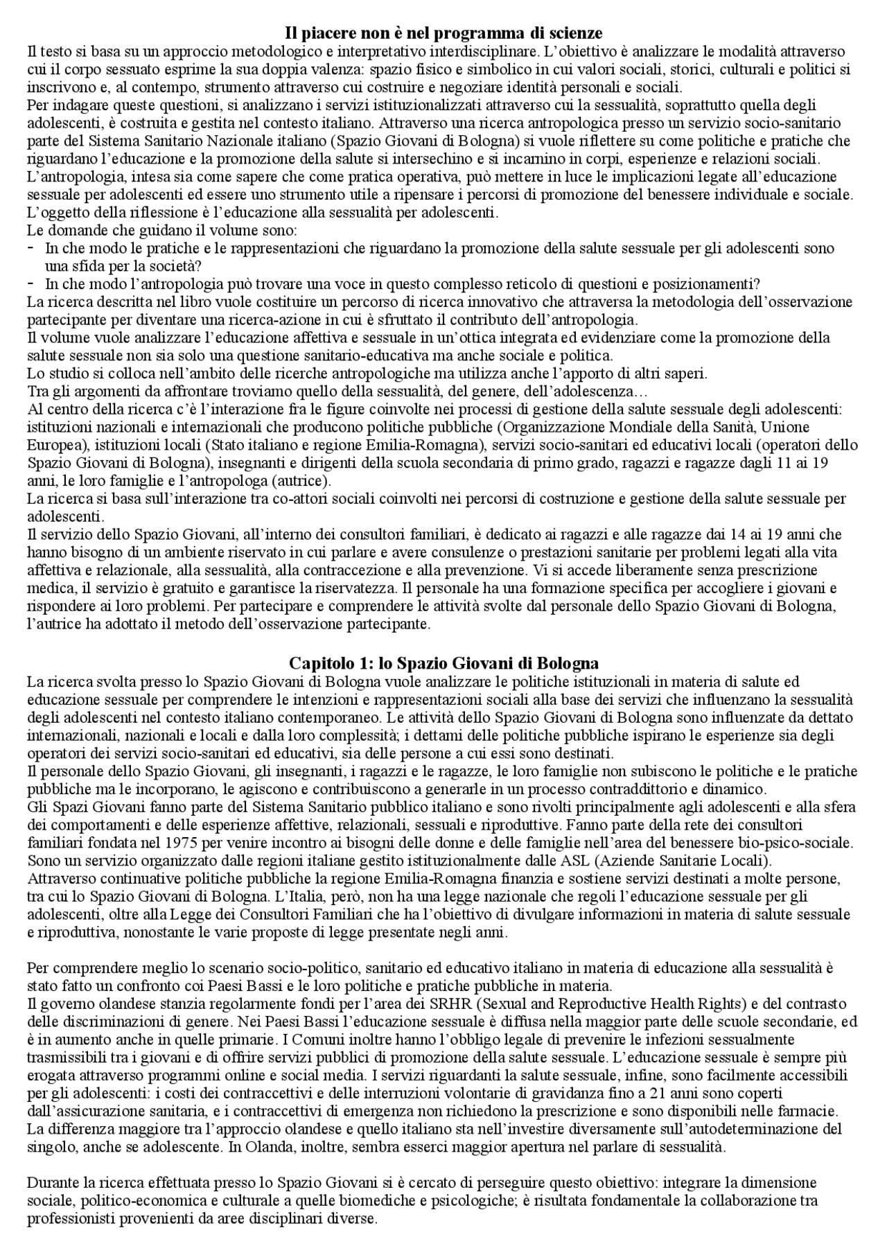 Riassunto del libro "Il piacere non è nel programma di scienze ...