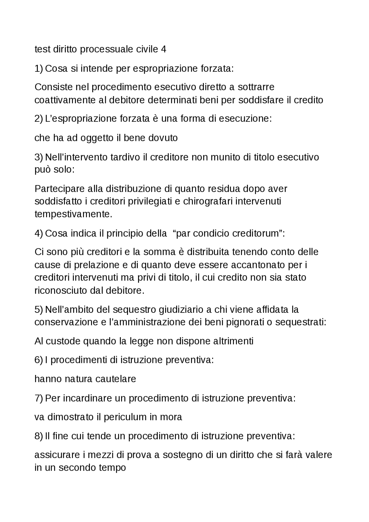 Test Di Diritto Processuale Civile Pegaso Docsity