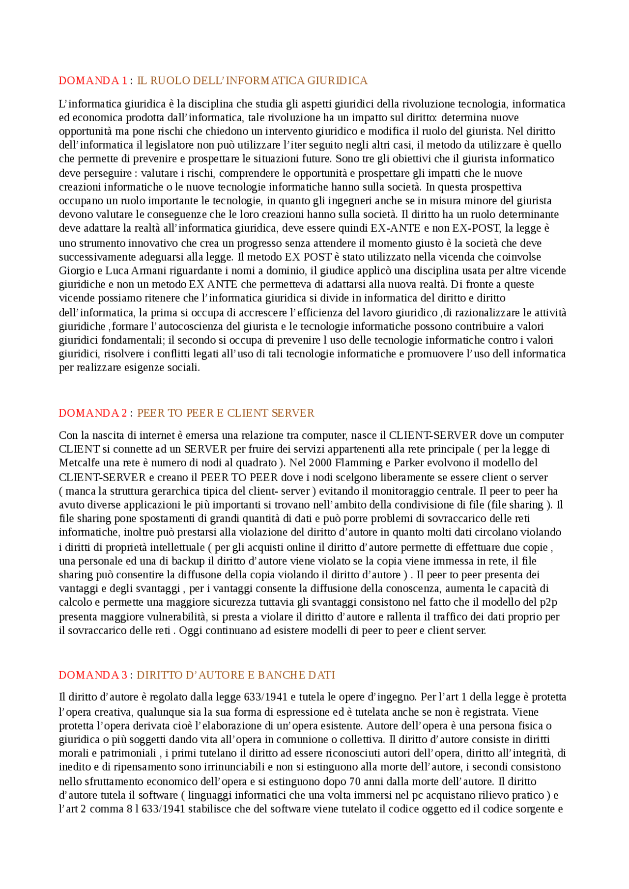 Sintesi Informatica Giuridica Docsity