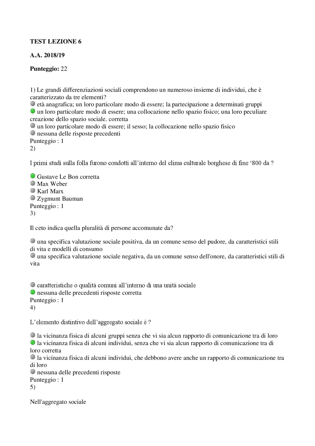 Test Lezione 6 Sociologia Generale Docsity