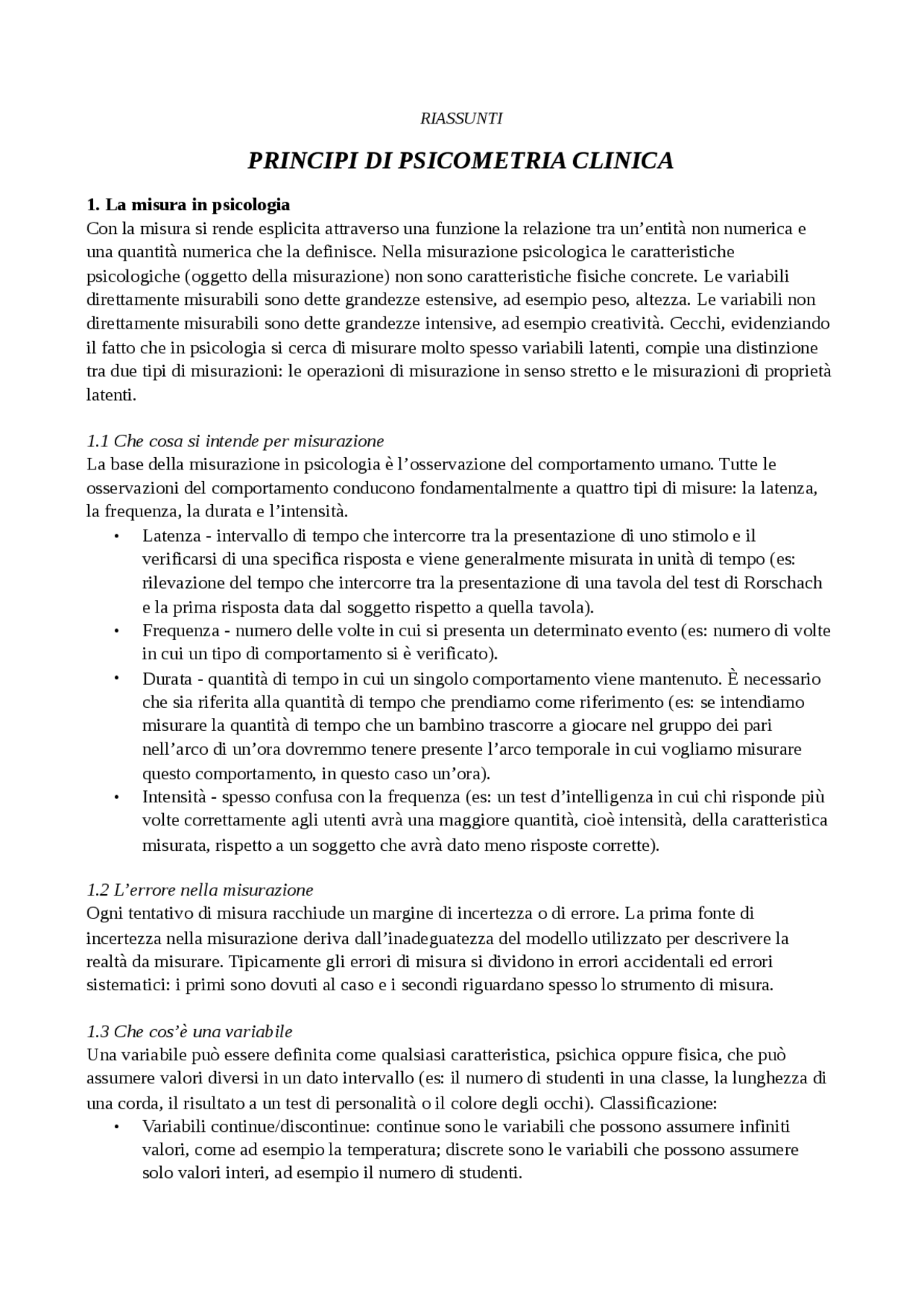 Principi Di Psicometria Clinica Docsity