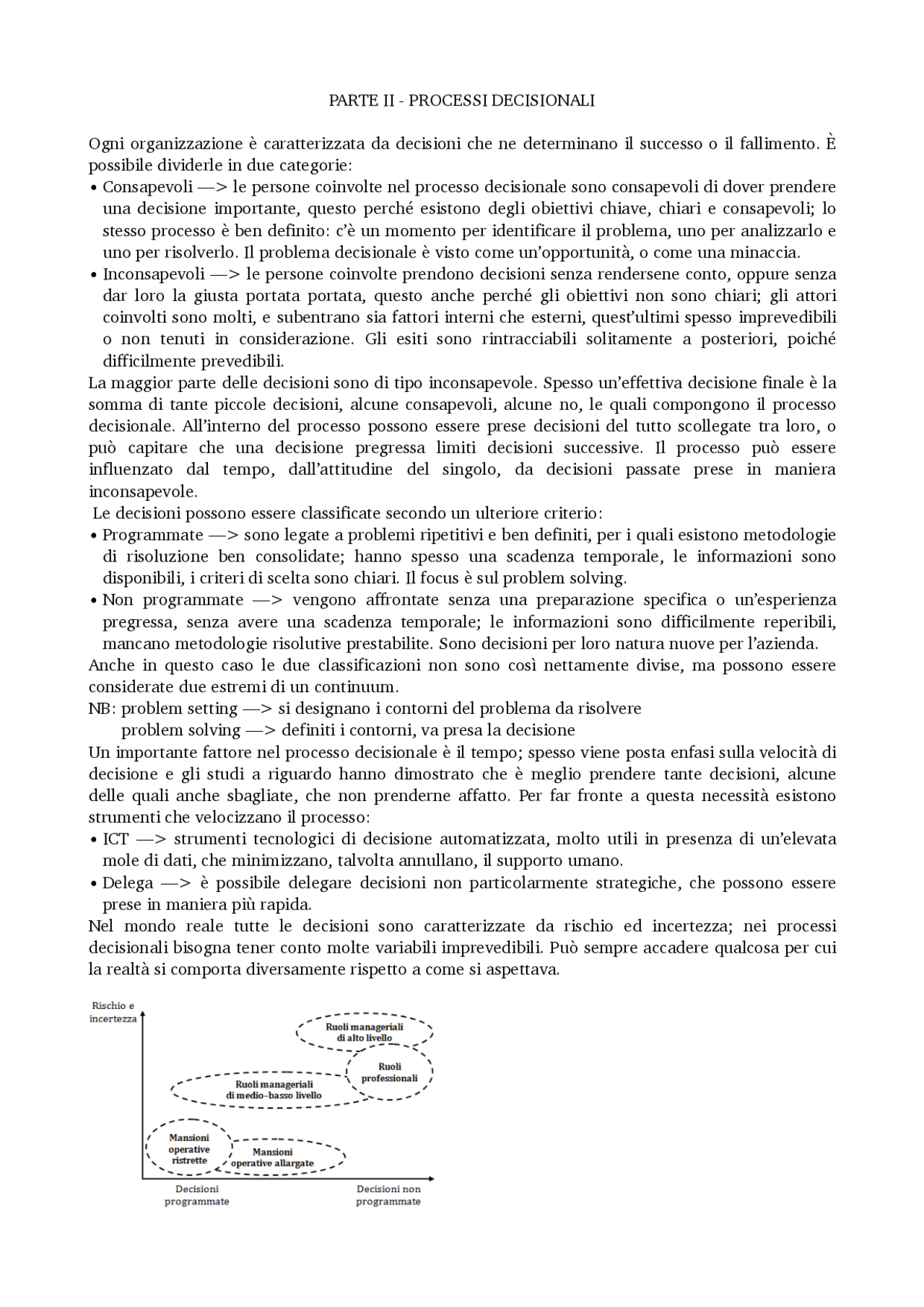 Organizzazione Aziendale - Processi Decisionali | Appunti di Organizzazione Aziendale | Docsity