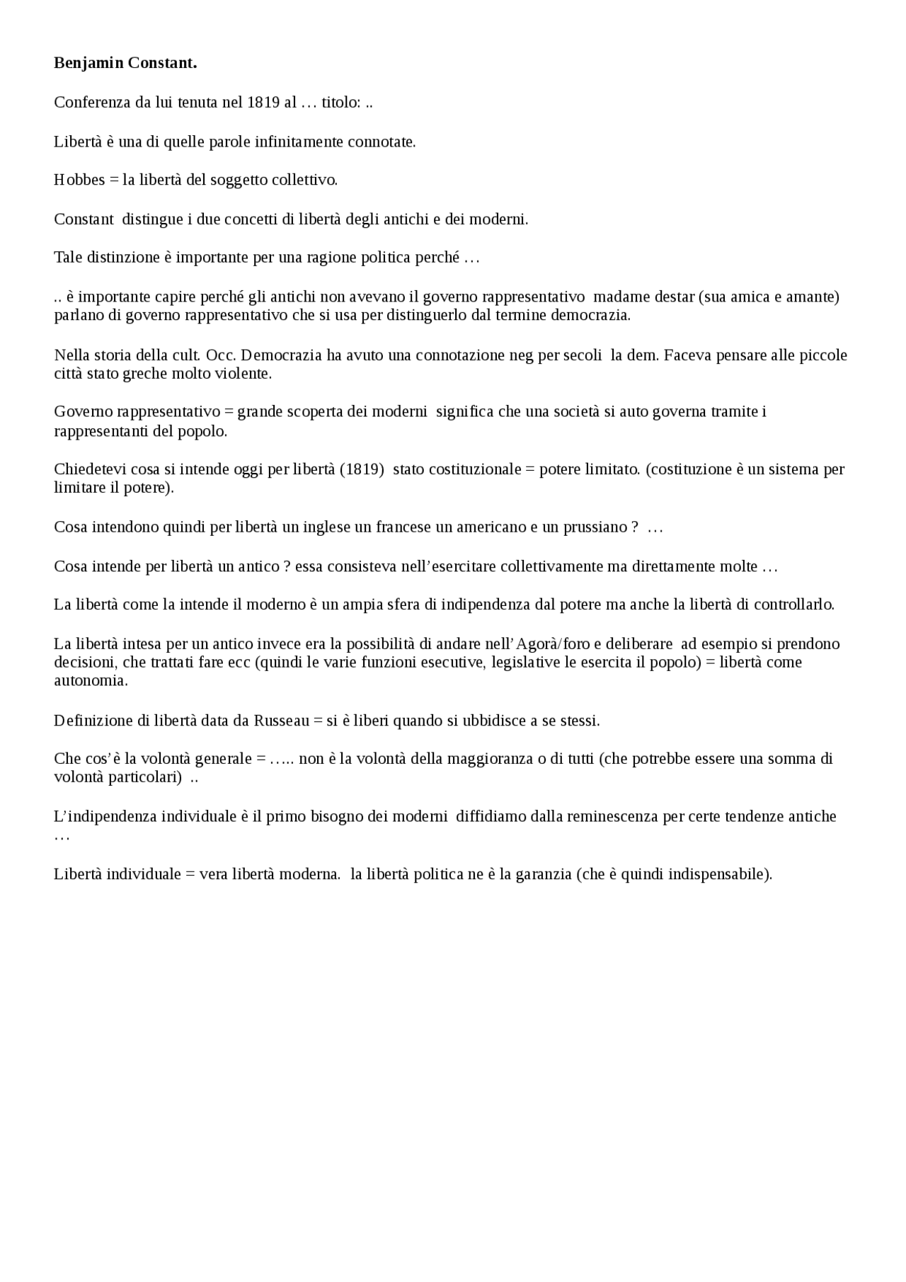 Appunti Su Benjamin Constant Docsity