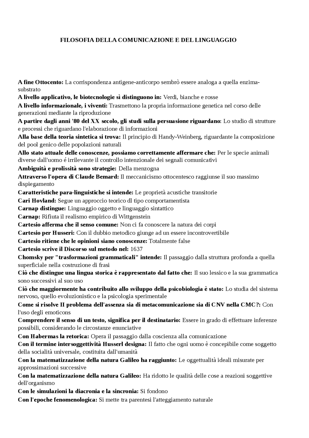 Filosofia Della Comunicazione E Del Linguaggio Pegaso Docsity