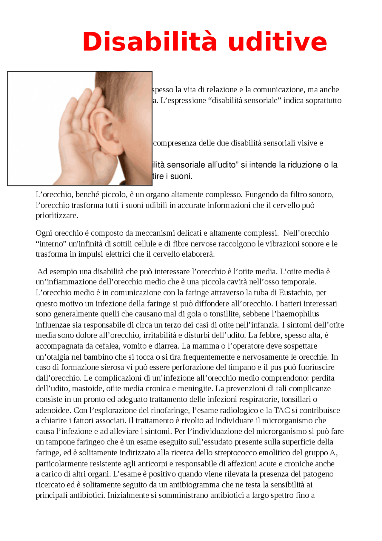 Disabilità Uditive Cosa Comportano Docsity