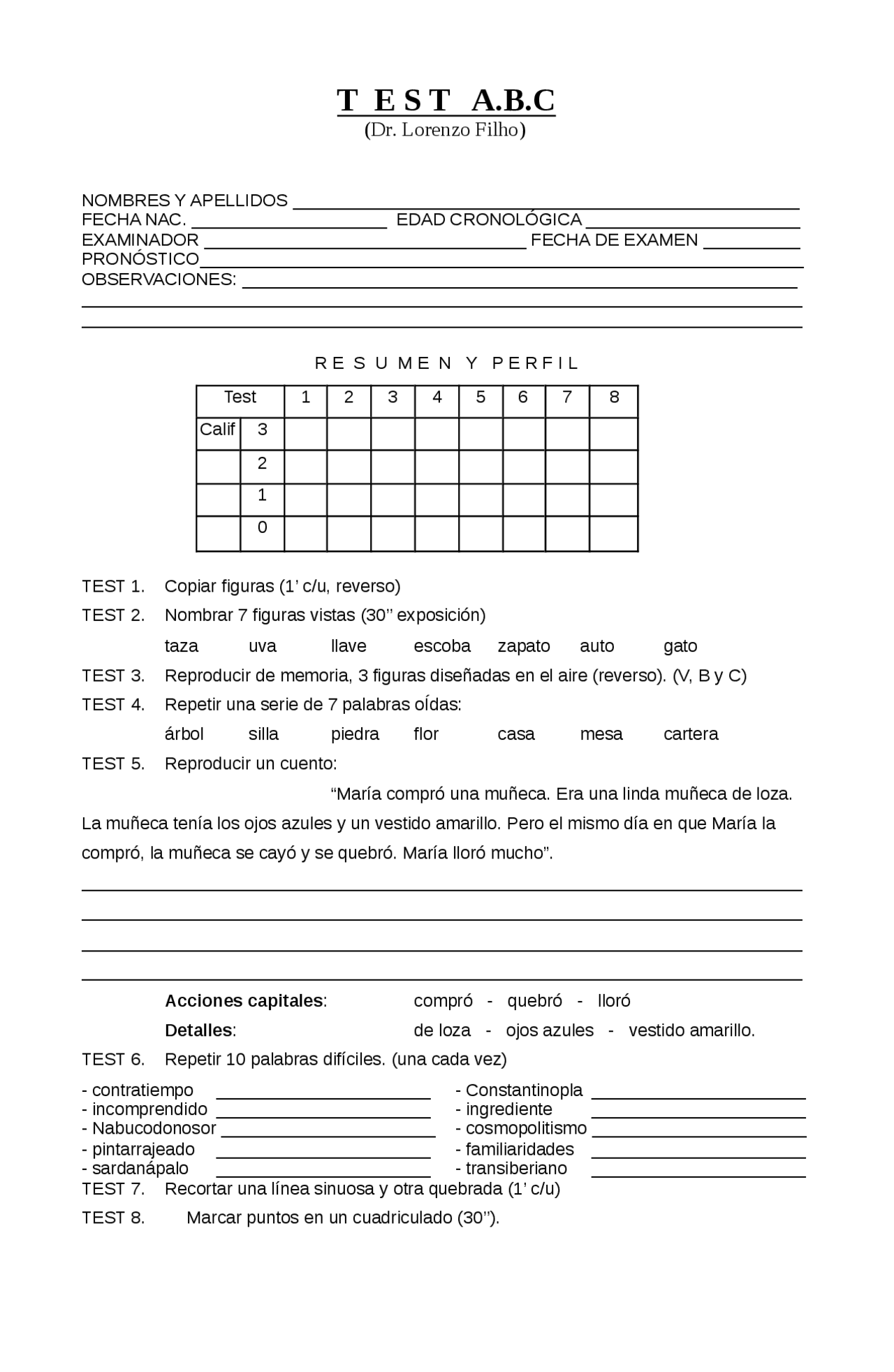 ABC PARA DIAGNÓSTICO DE UN NIÑO - Docsity