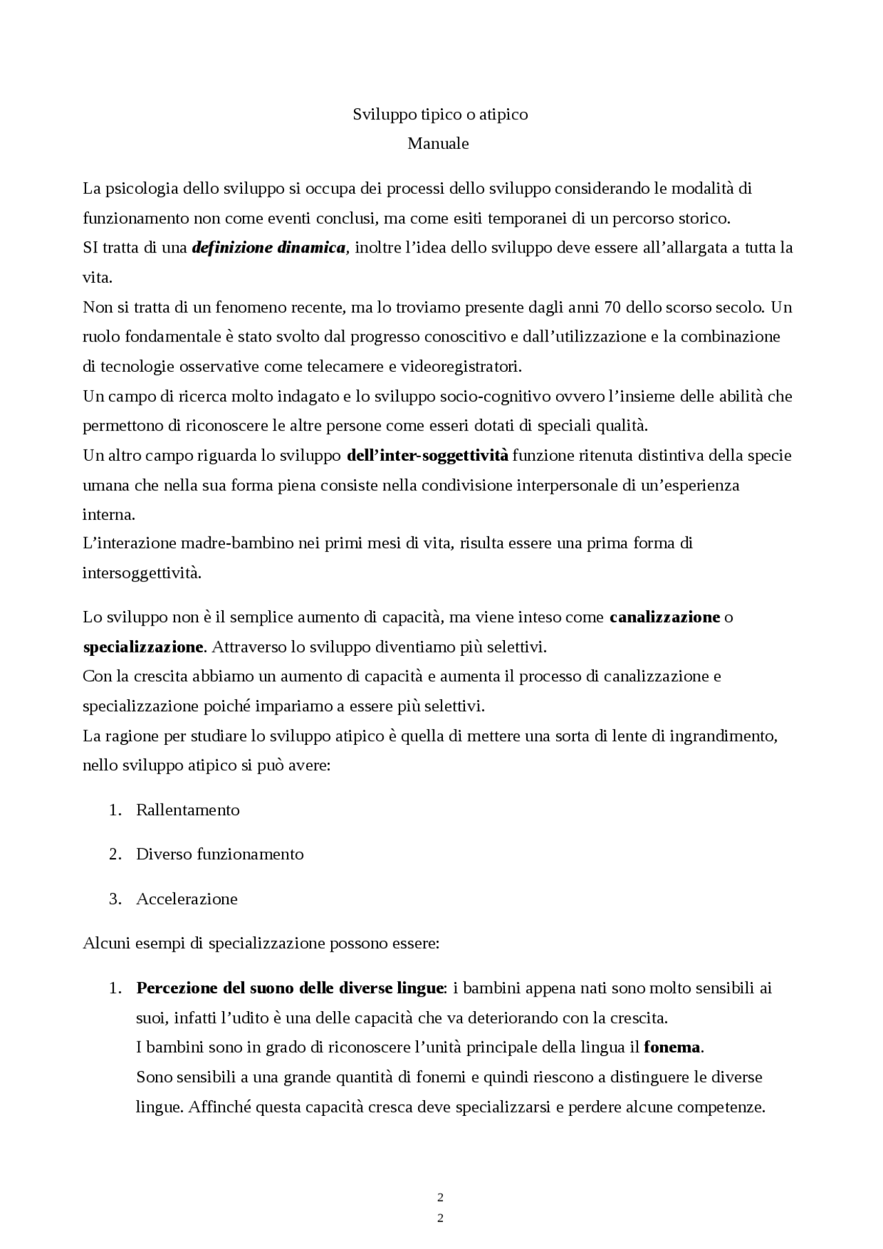Esame Di Sviluppo Tipico E Atipico Sintesi Del Corso Di Psicologia