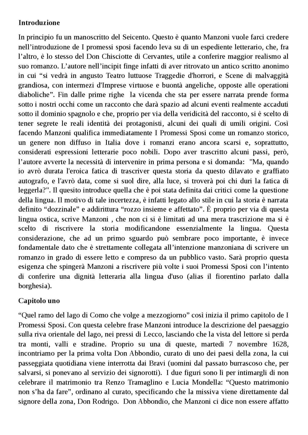 Riassunto Dei Capitoli Dei Promessi Sposi Docsity