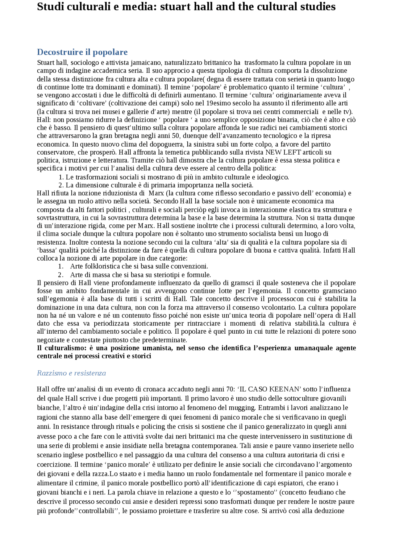 Studi culturali e media - Docsity