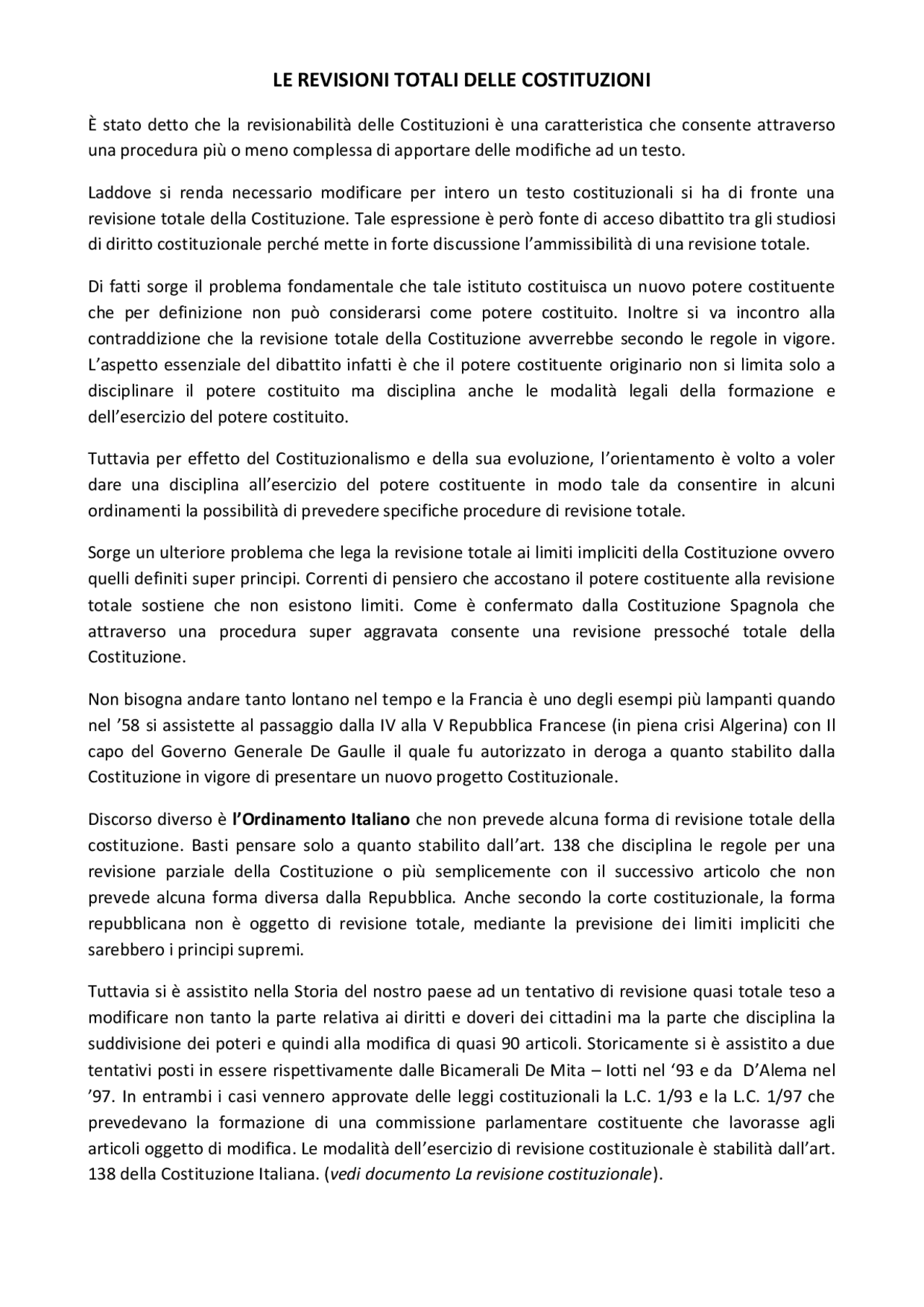 Le Revisioni Totali Delle Costituzioni Docsity