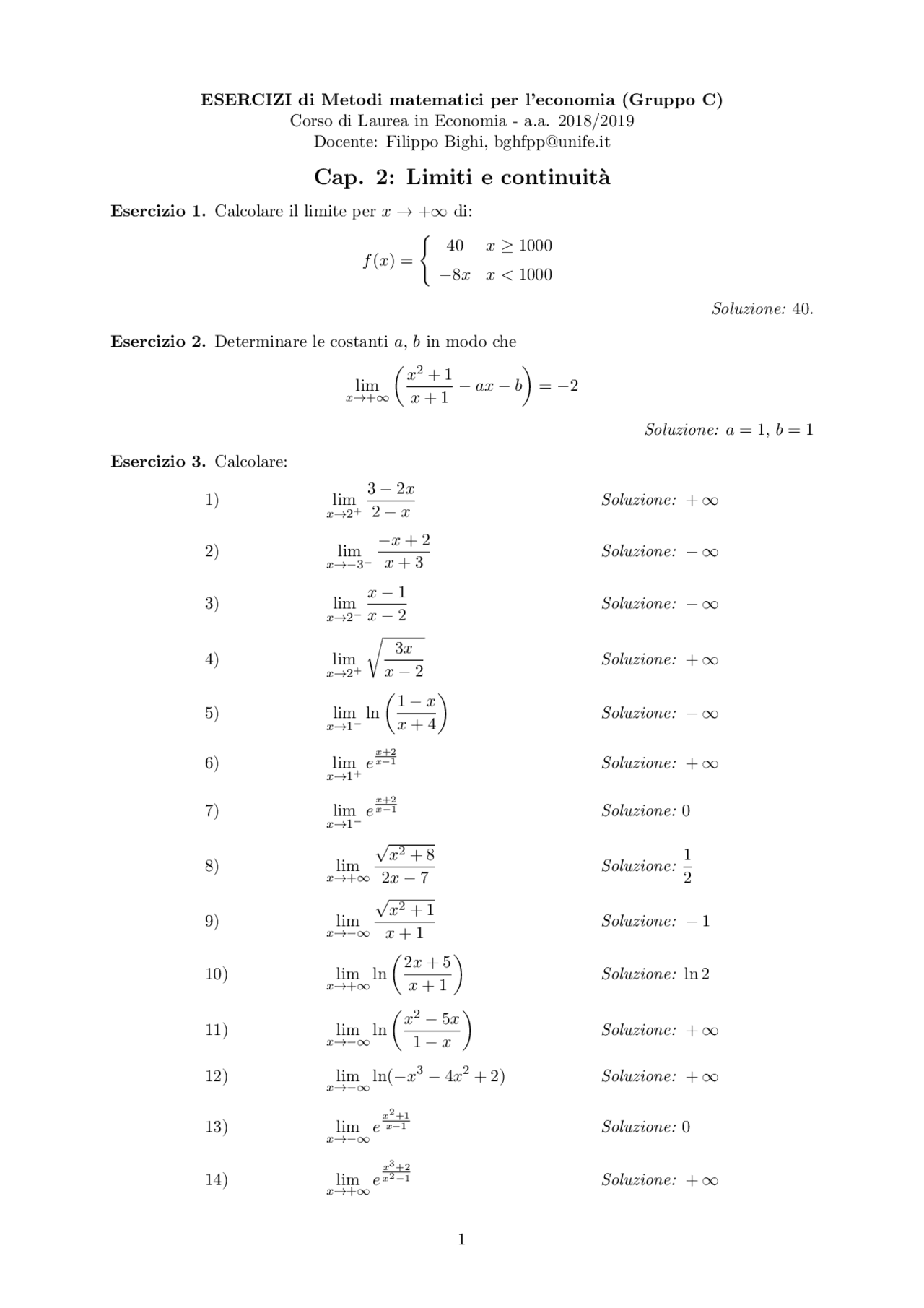 Esercitazione Matematica Docsity