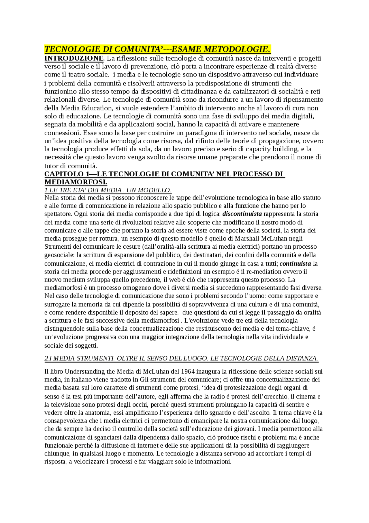 Tecnologie Di Comunità Riassunto Docsity