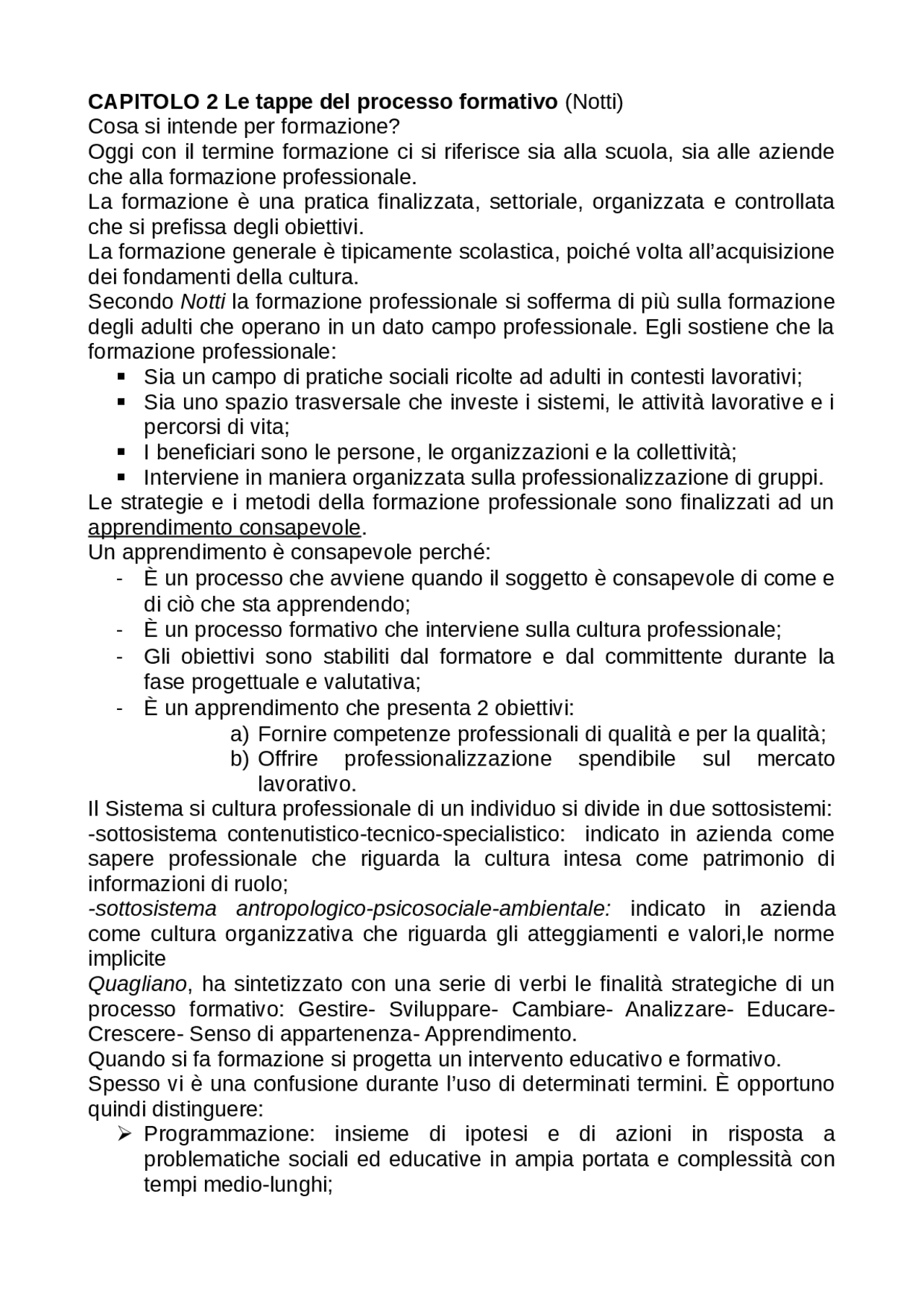 Progettazione Ed Organizzazione Dei Processi Formativi Docsity
