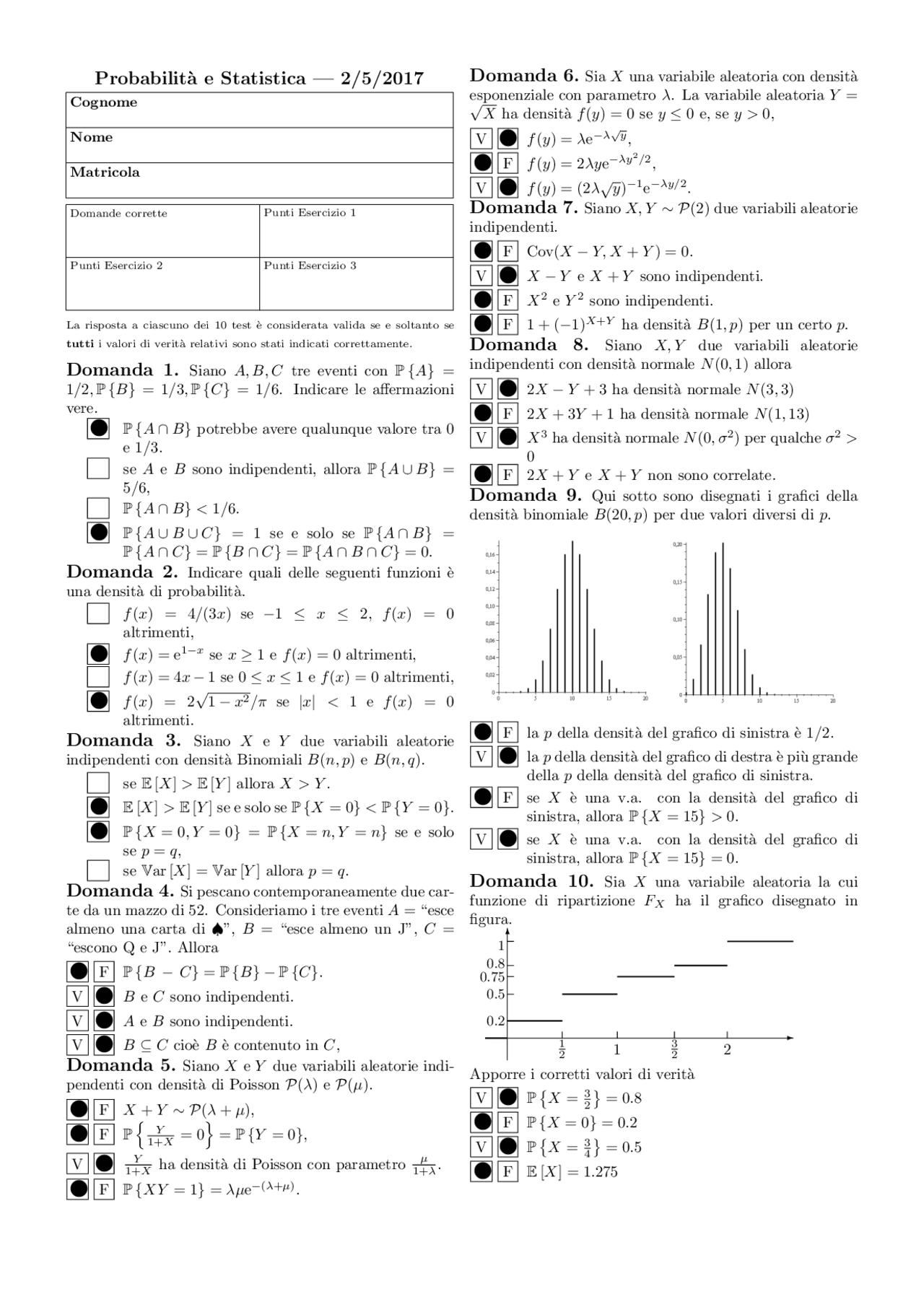 Tema esame probabilità e statistica - Docsity