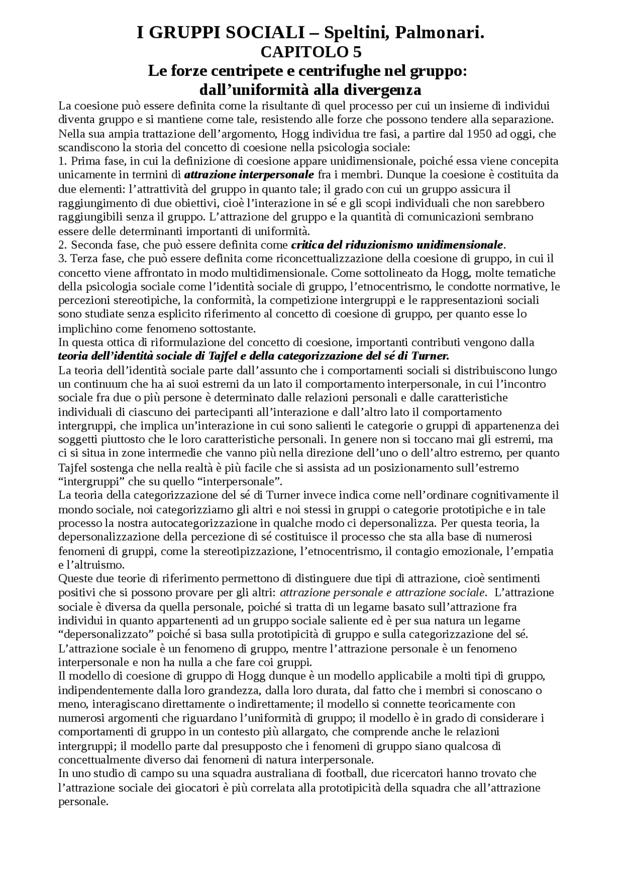 I Gruppi Sociali Speltini Palmonari Docsity