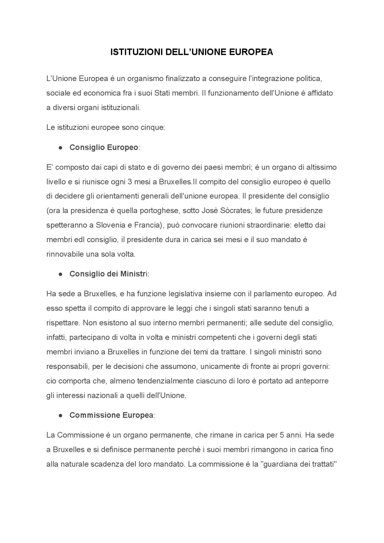 Istituzione Europee Docsity