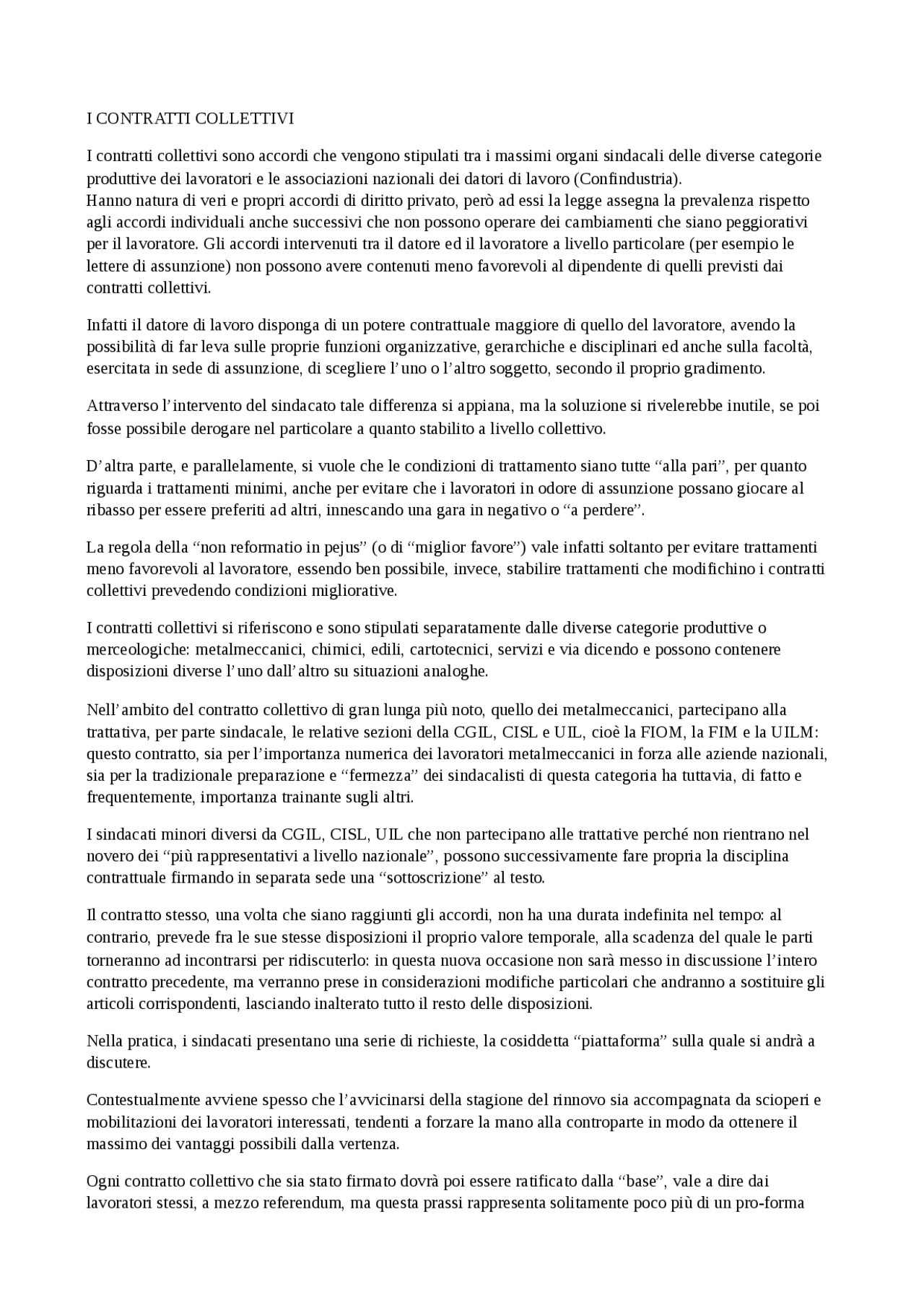I Contratti Collettivi Docsity