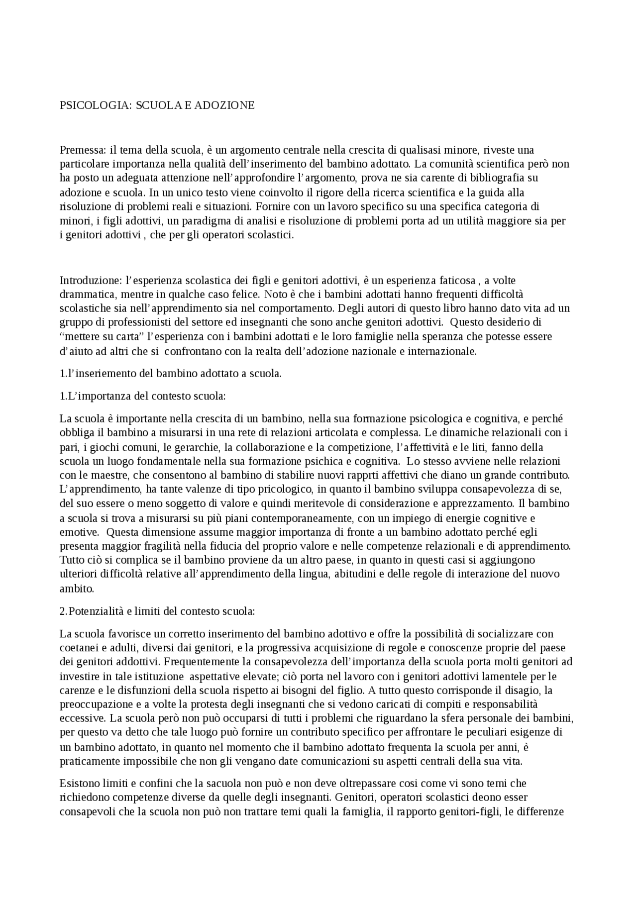 Scuola E Adozione Riassunto Docsity