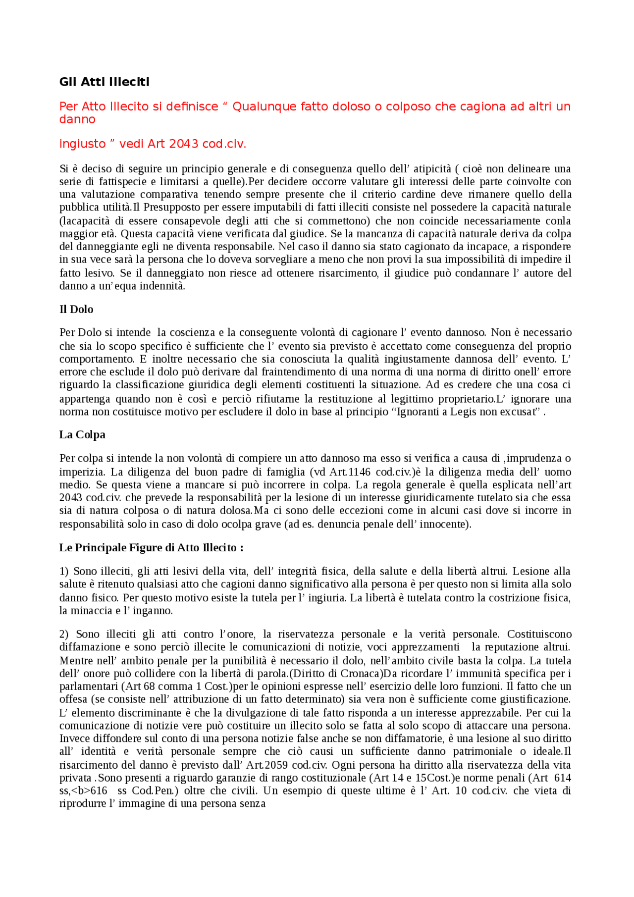 Atti Illeciti Diritto Privato Docsity