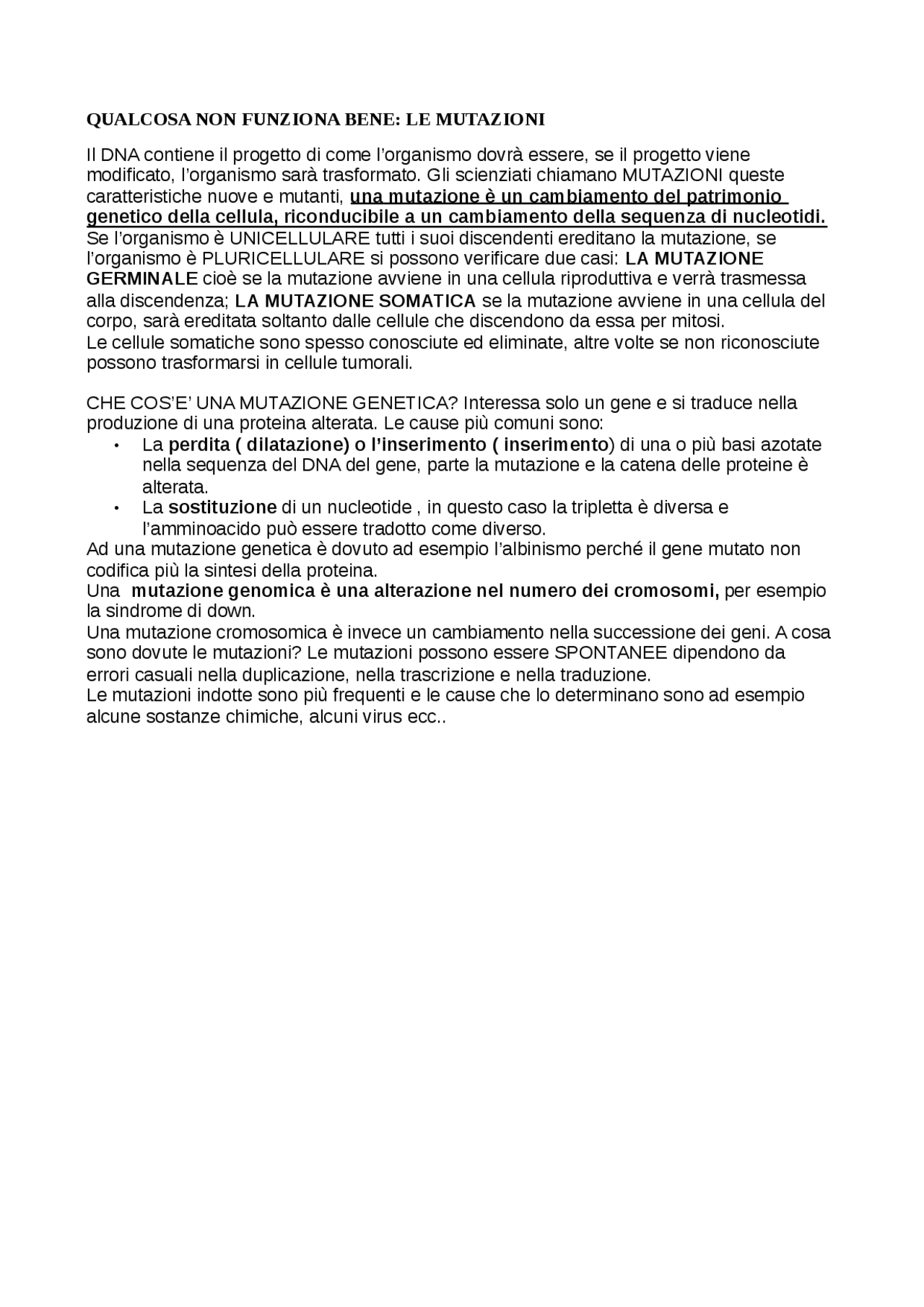 Scienze Le Mutazioni Appunti Di Biologia Docsity