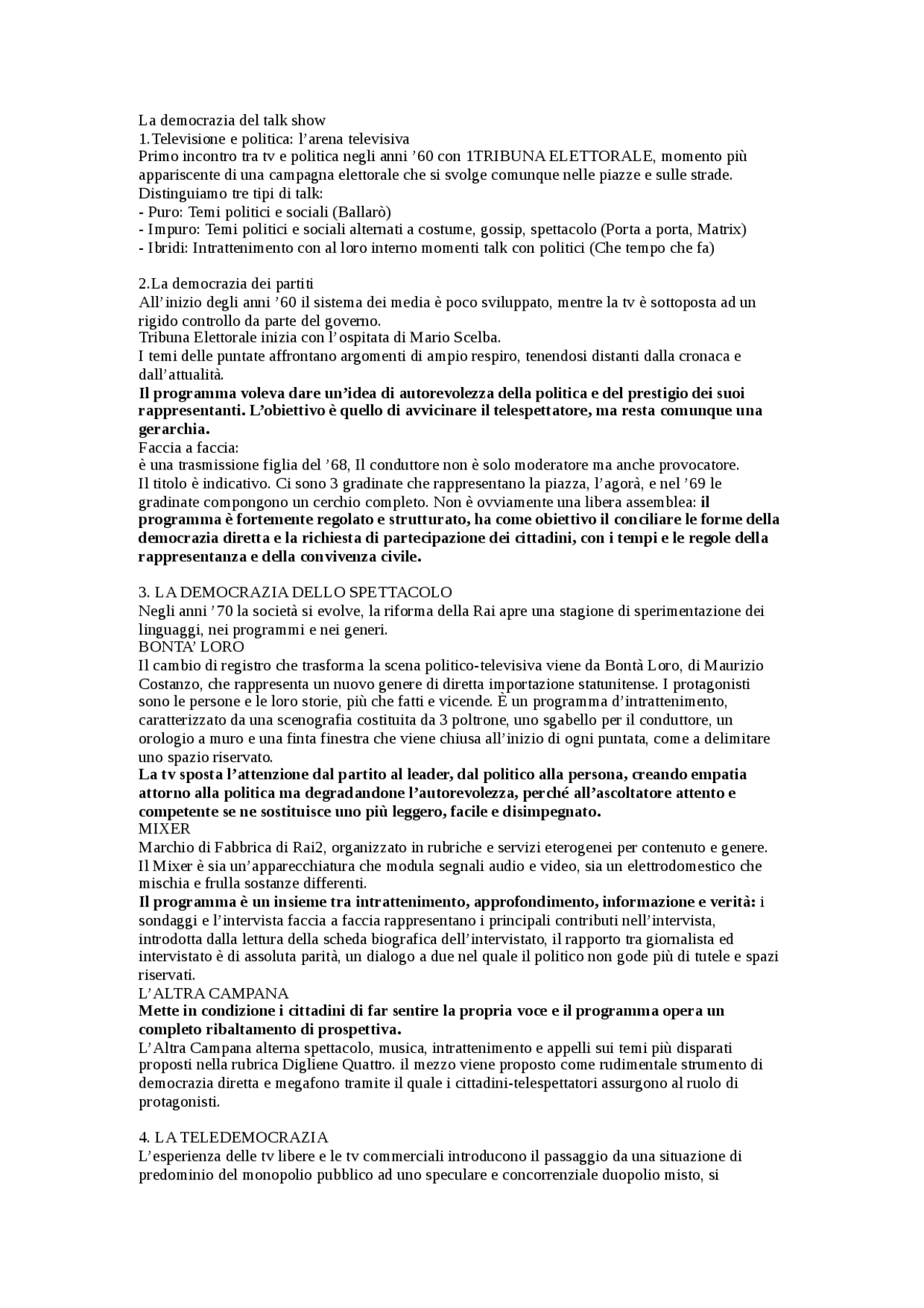 La Democrazia Del Talk Show Docsity