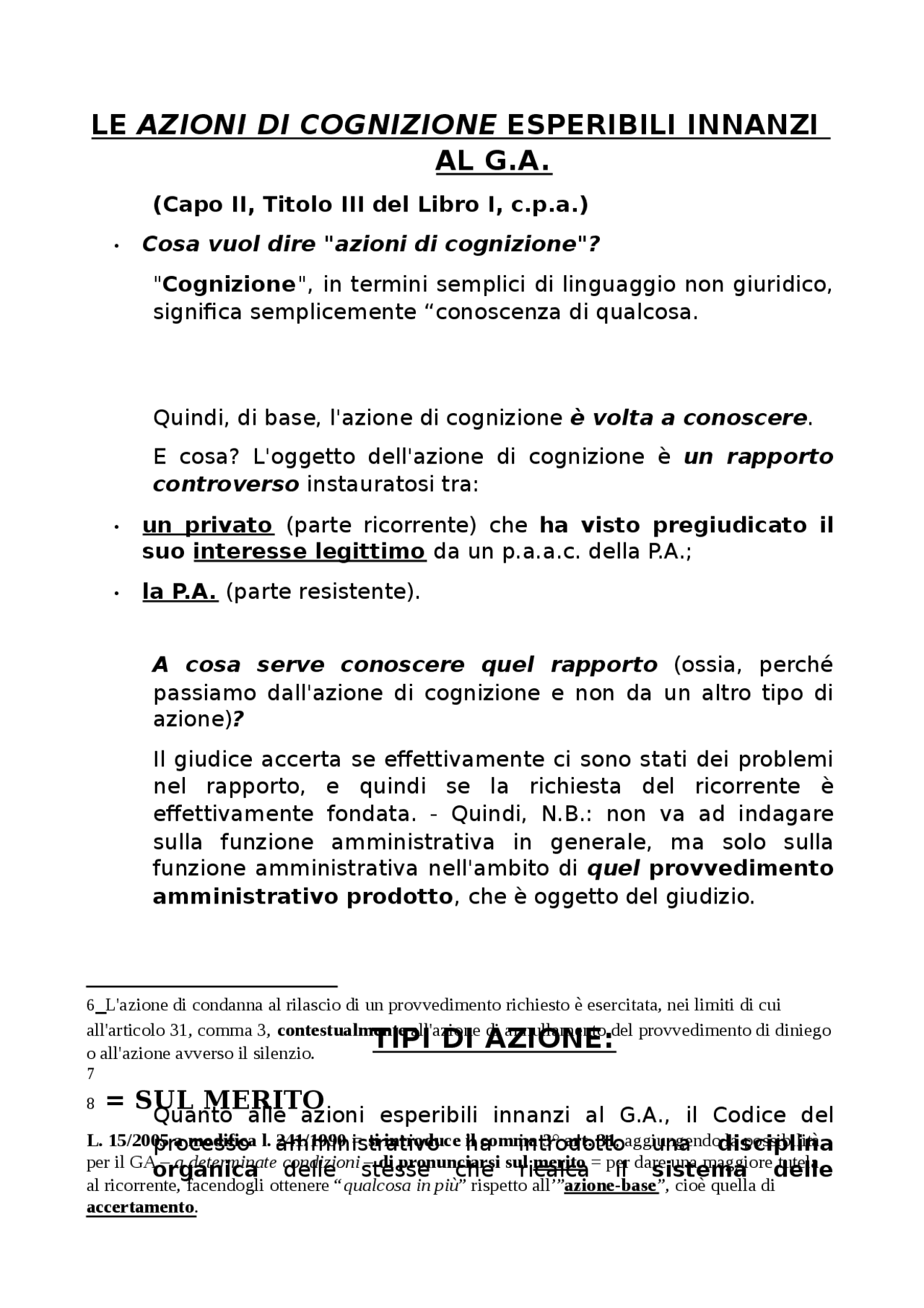Le Azioni Di Cognizione Completi Giustizia Amministrativa Docsity