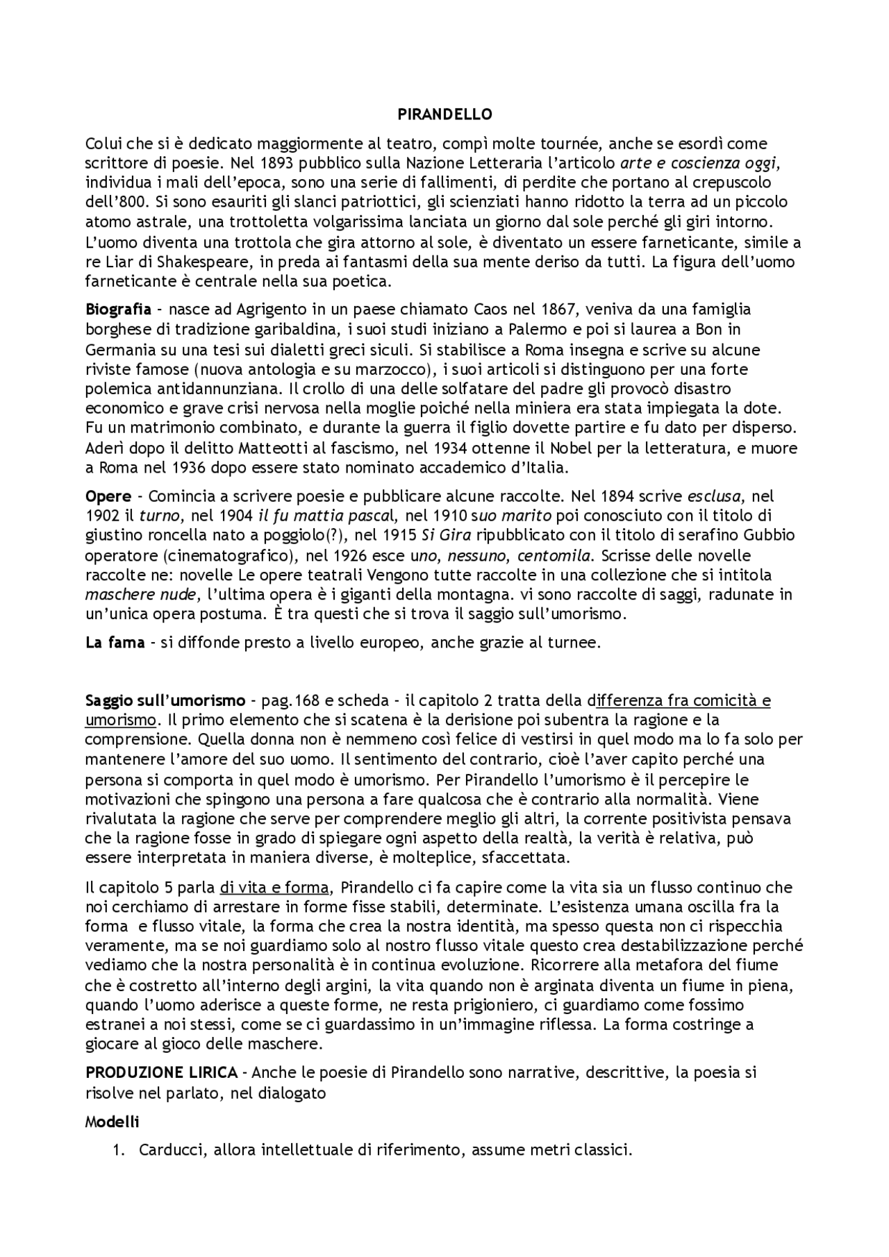 Appunti Luigi Pirandello Docsity