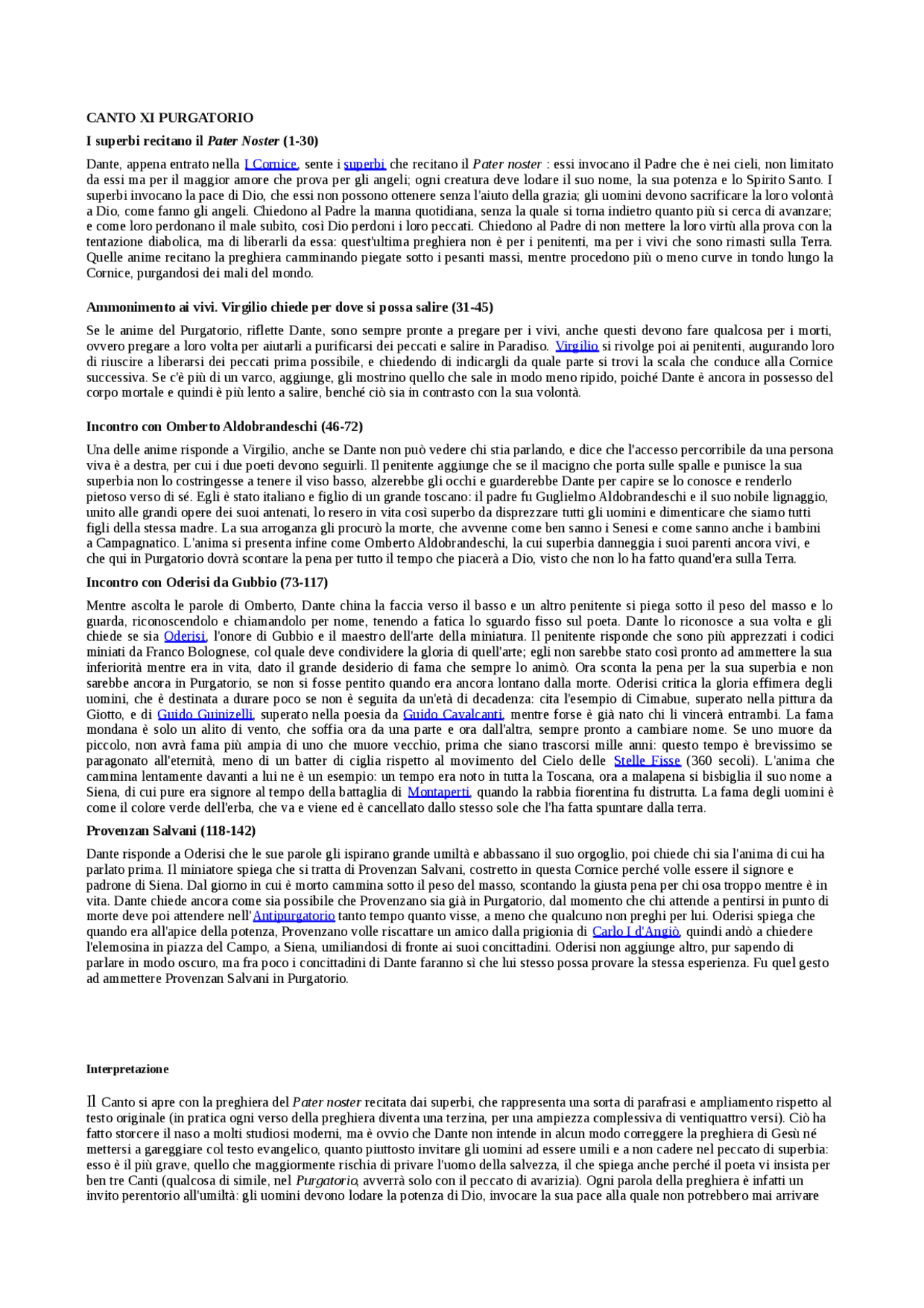 Canto Xi Purgatorio Riassunto Docsity