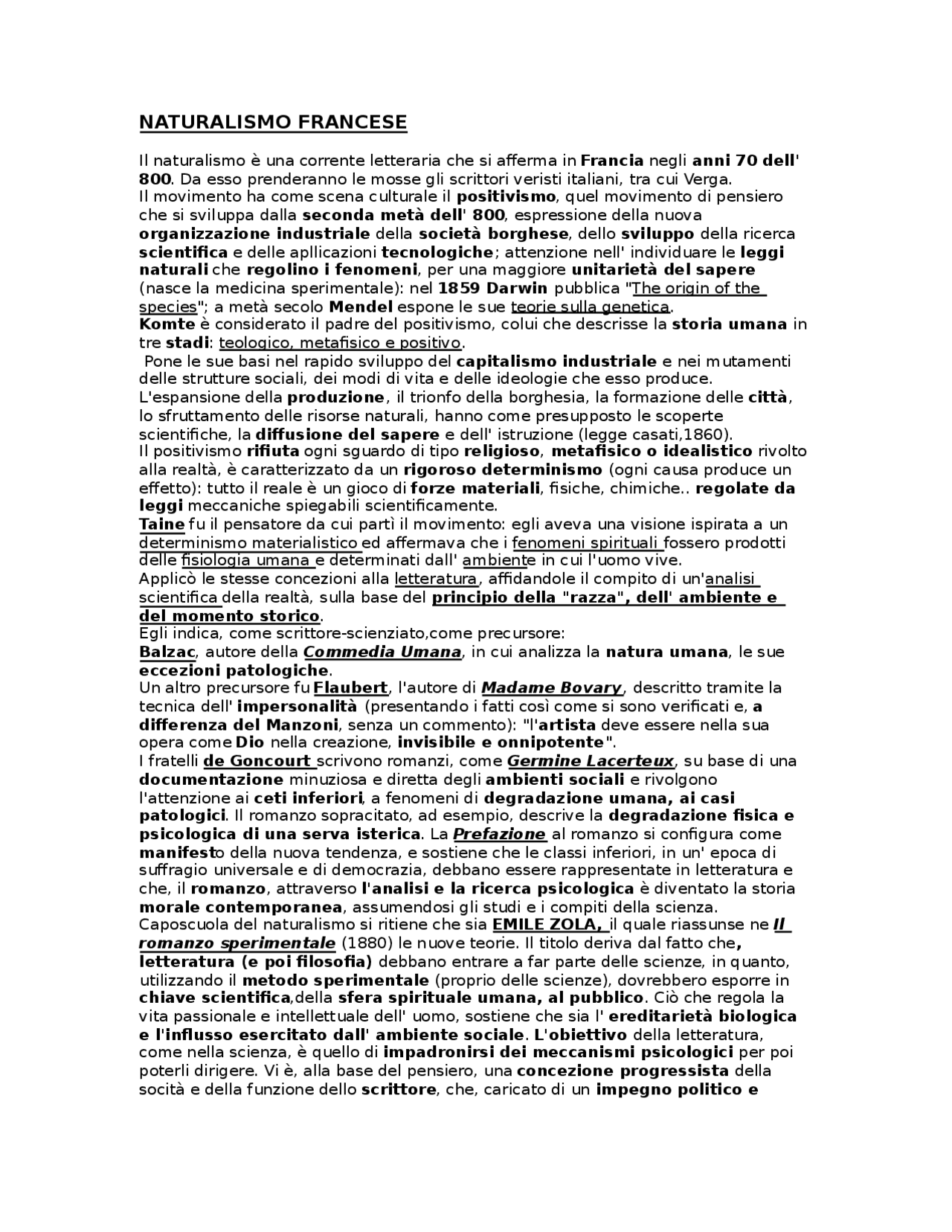 Naturalismo Francese Docsity