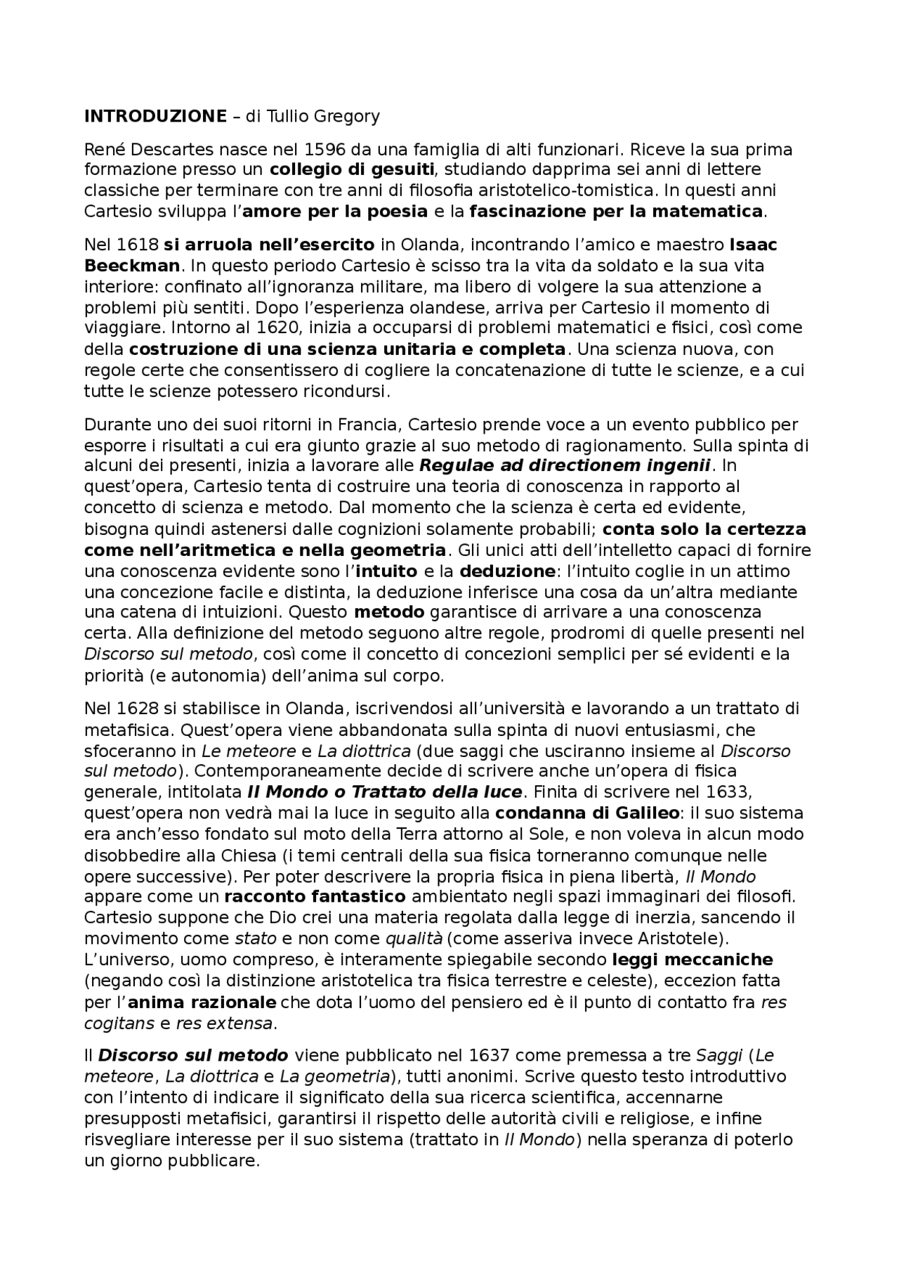Riassunto Di Discorso Sul Metodo Cartesio Docsity