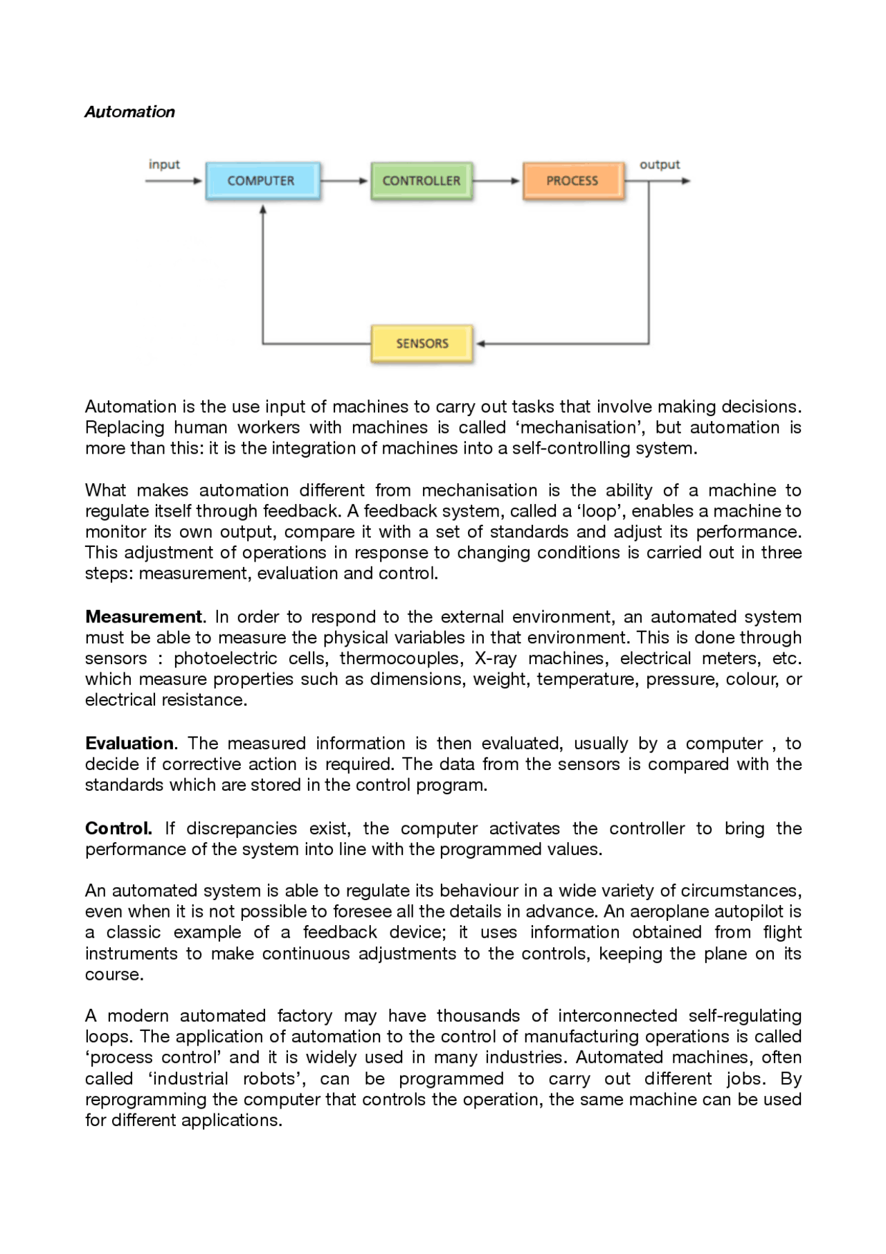 Summary What Is Automation Docsity