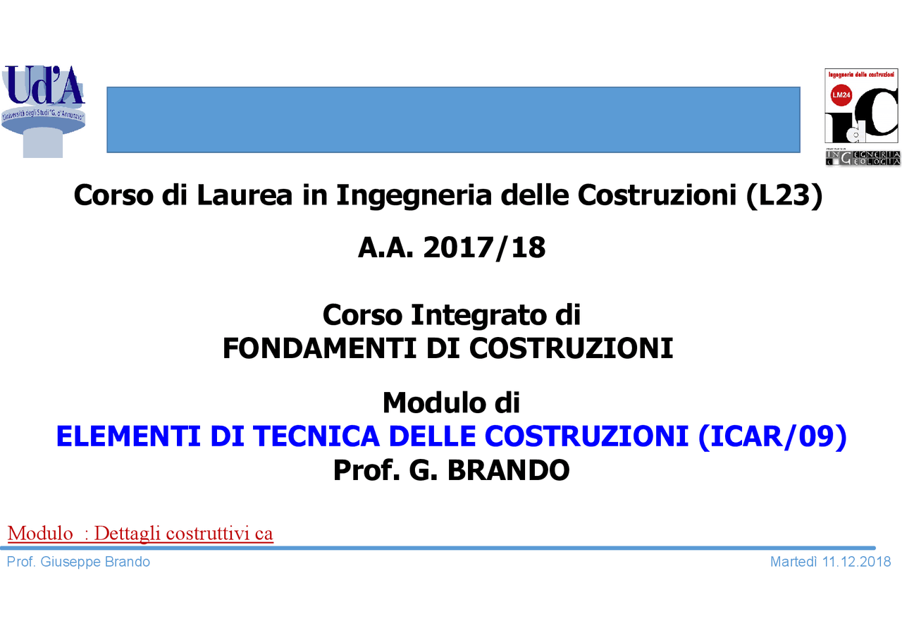 Corso Integrato Di Fondamenti Di Costruzioni Docsity