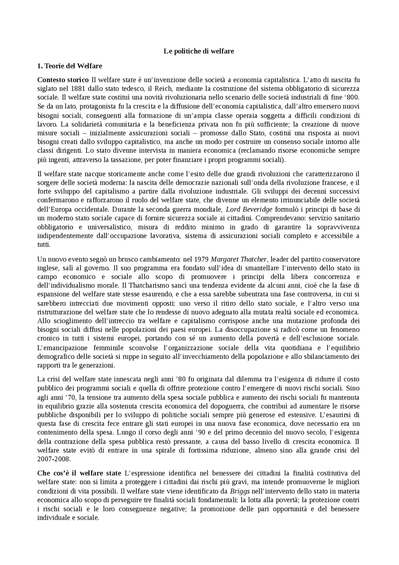 Le Politiche Di Welfare Docsity