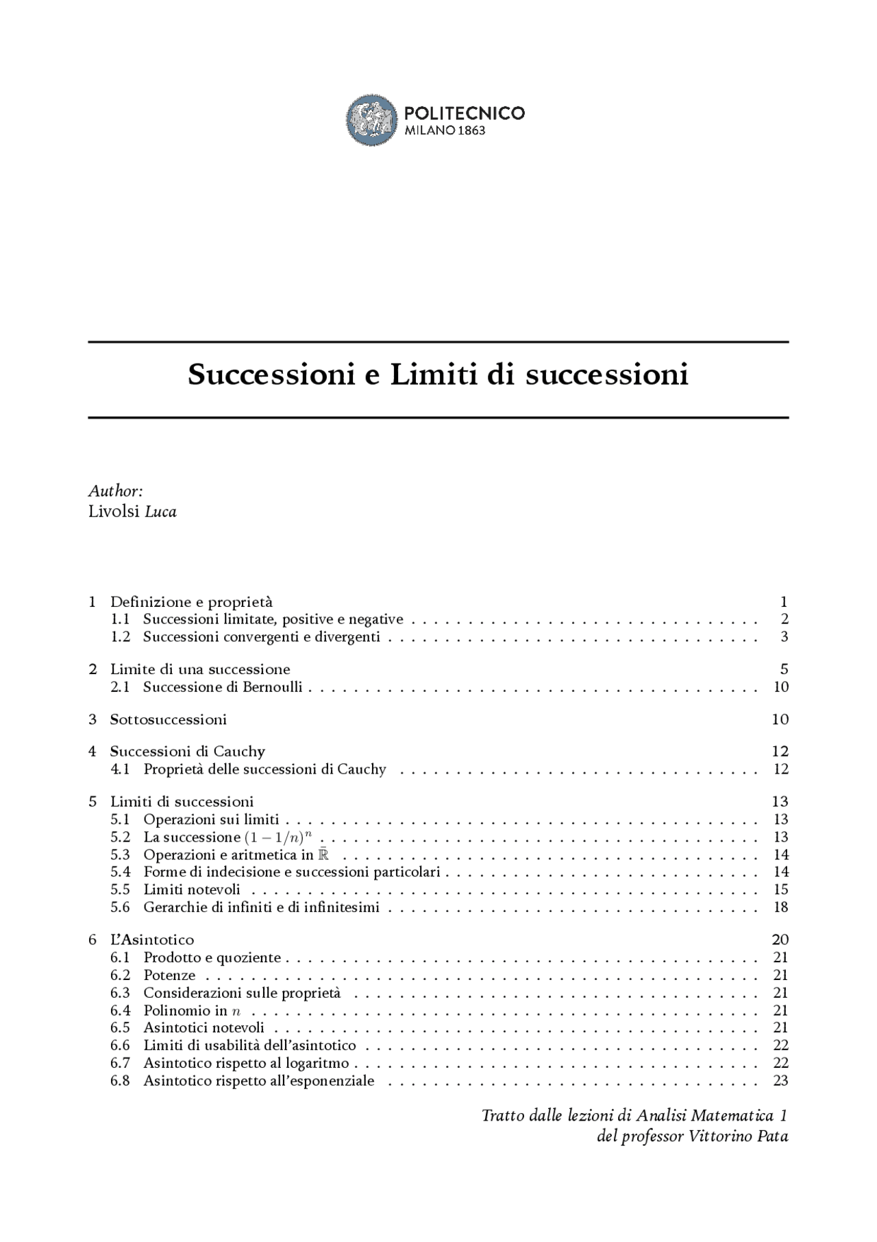 Successioni Analisi 1 Docsity