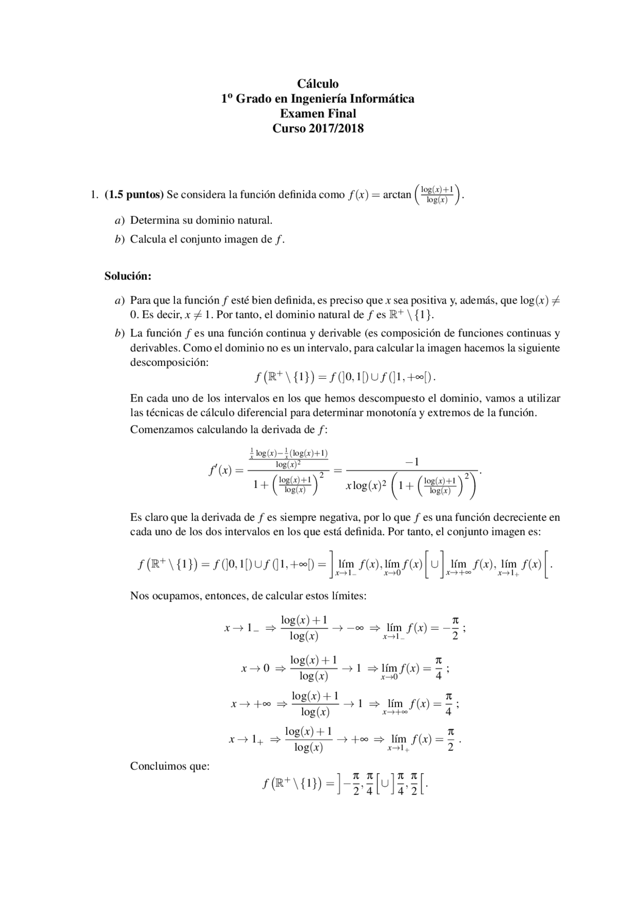 examen ordinario de calculo para ingenieria informatica | Ejercicios de ...