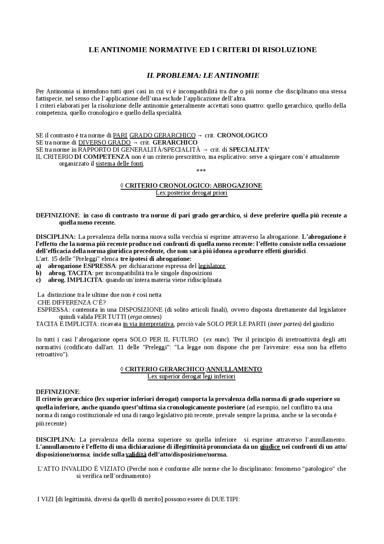 Le Antinomie Normative Ed I Criteri Di Risoluzione Docsity