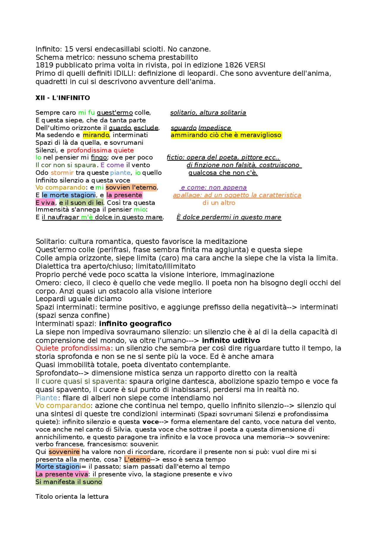 Infinito Di Leopardi Docsity
