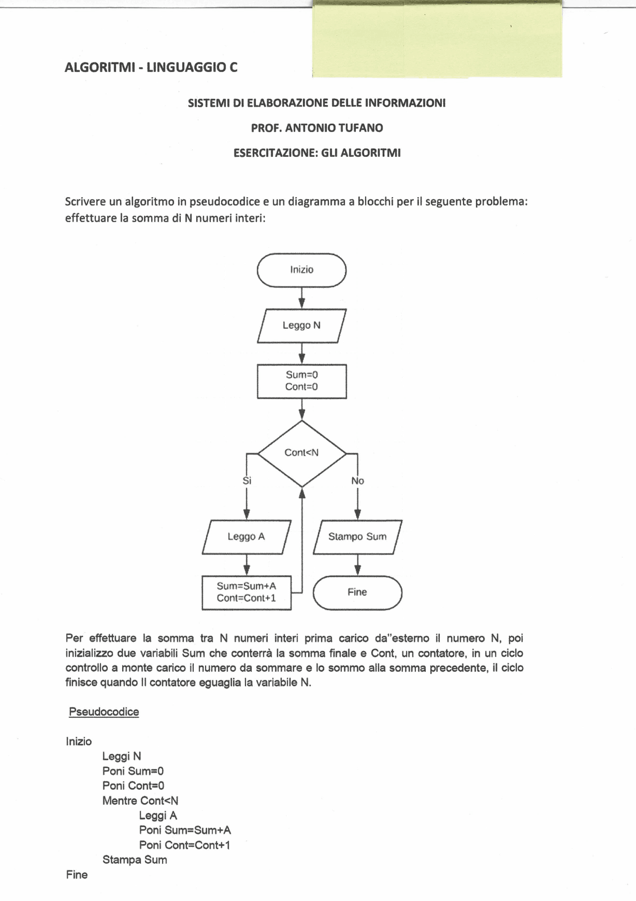 Algoritmi Linguaggio C Docsity