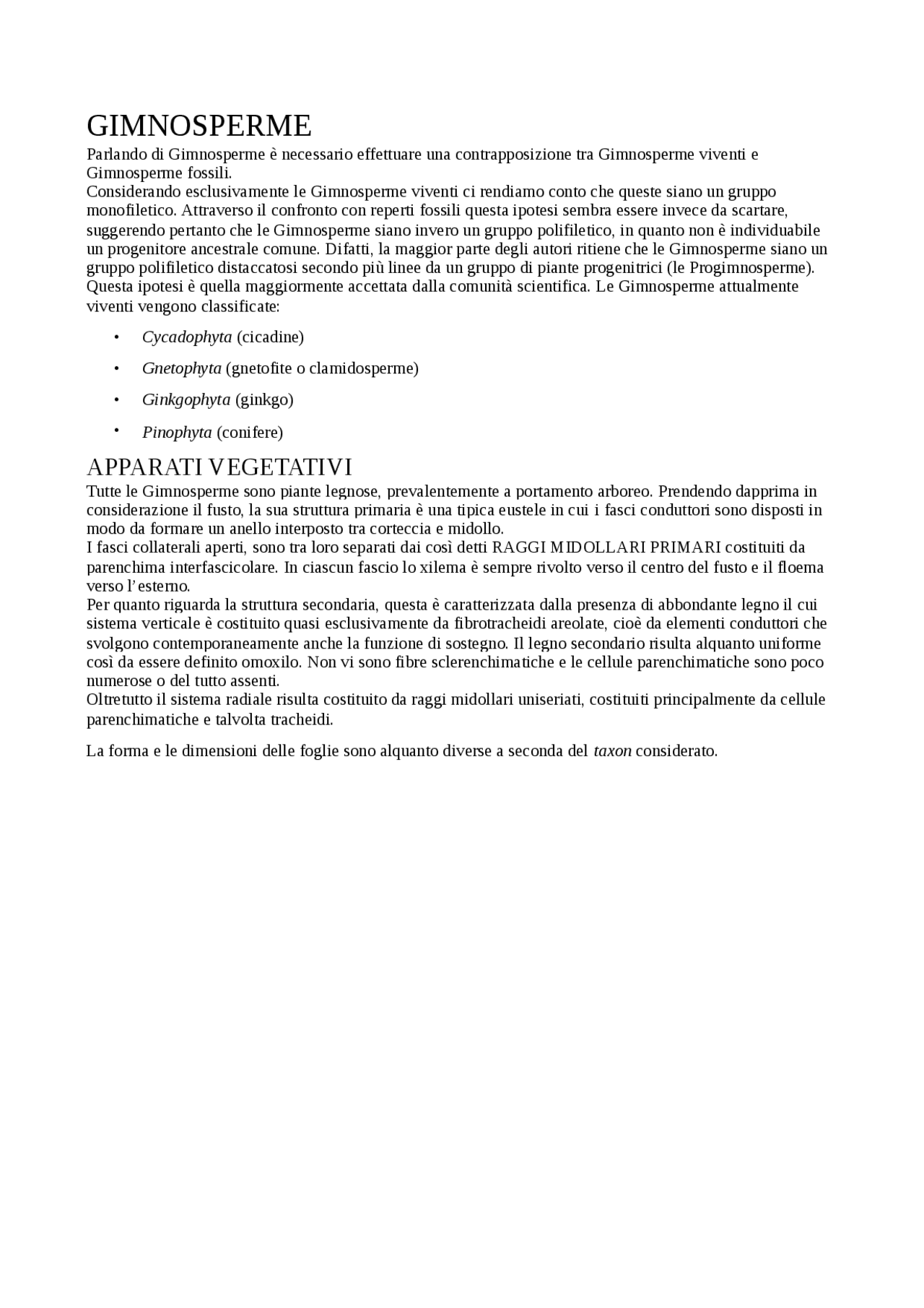 Appunti Botanica Sistematica Gimnosperme Docsity