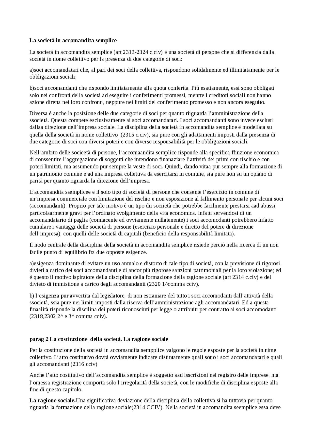 La Societa In Accomandita Semplice Campobasso Sintesi Del Corso Di