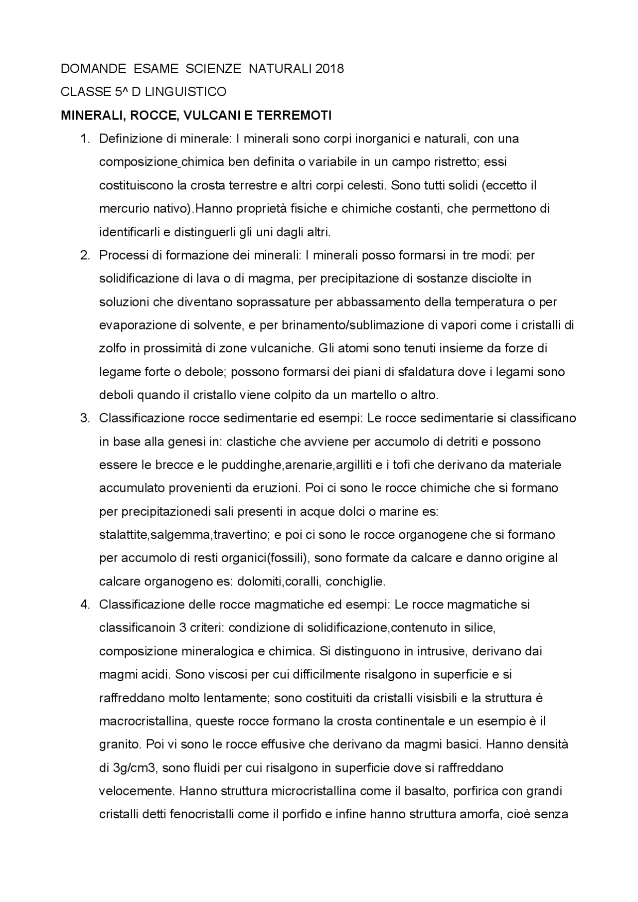 Riassunti Scienze Per Esame Maturità Docsity