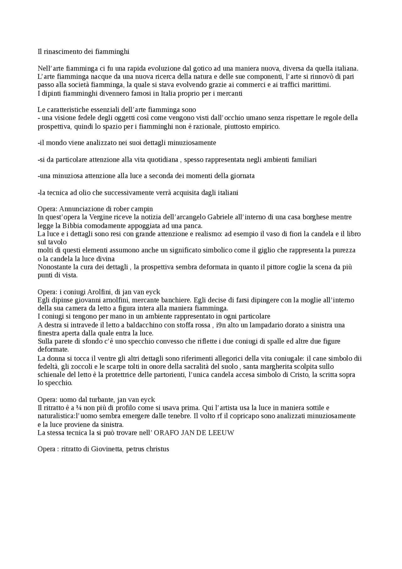 Il Rinascimento Dei Fiamminghi Docsity