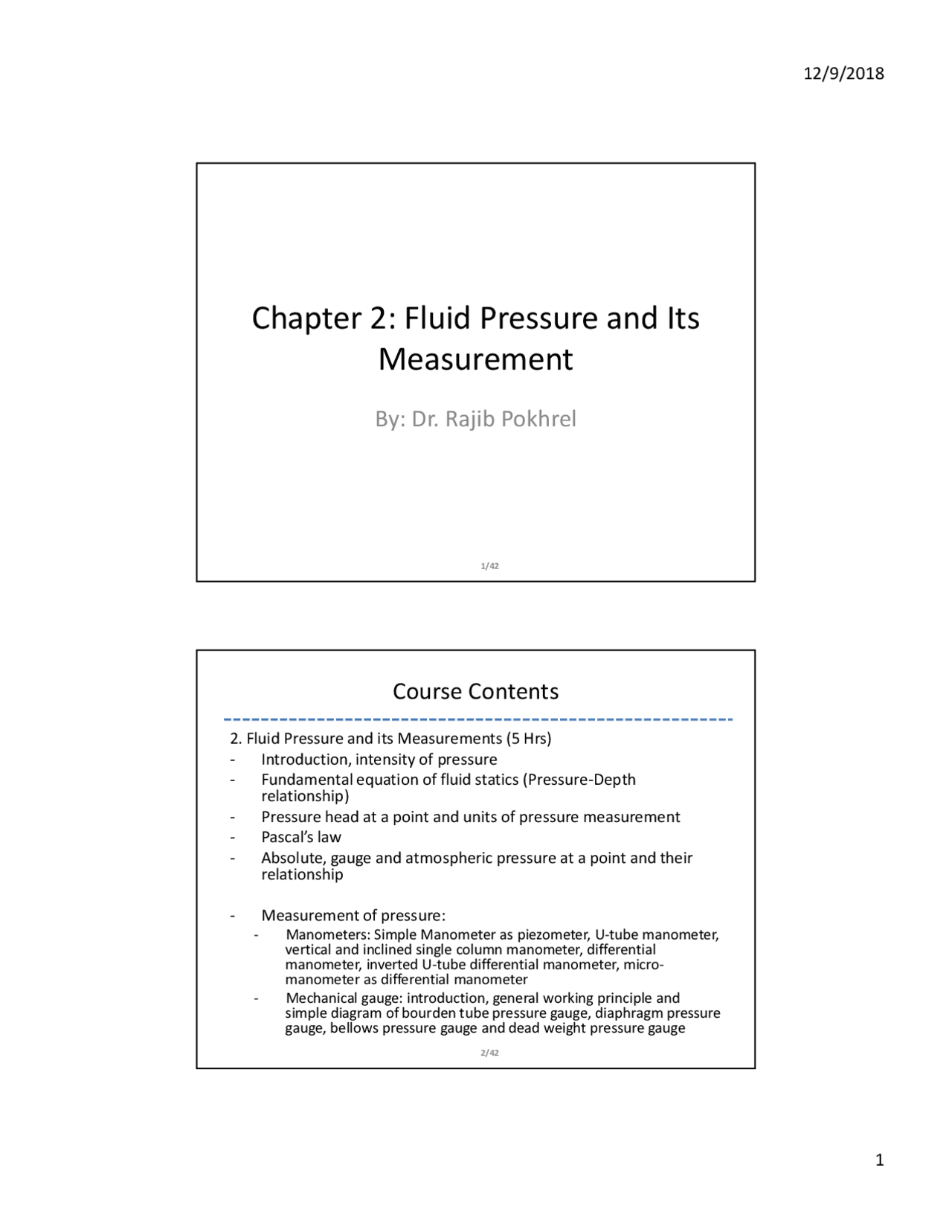 Chapter-2 Fluid pressure and its Measurement - Docsity